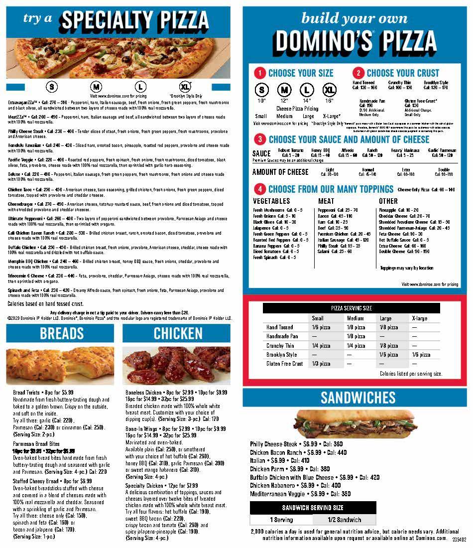 Menu at Domino's Pizza pizzeria, Jefferson, Jefferson Hwy