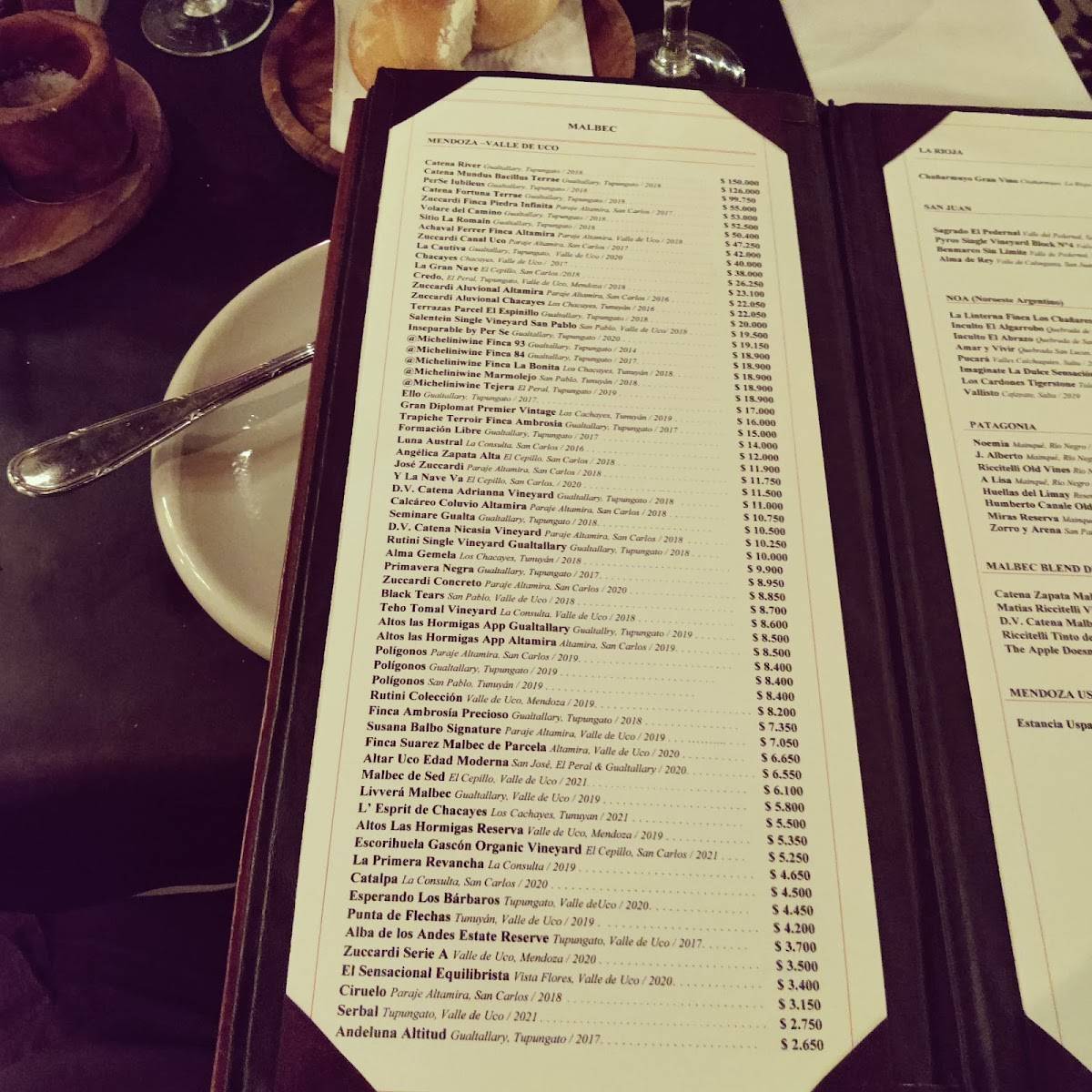 Menu at Don Julio steakhouse, Buenos Aires, Guatemala 4699