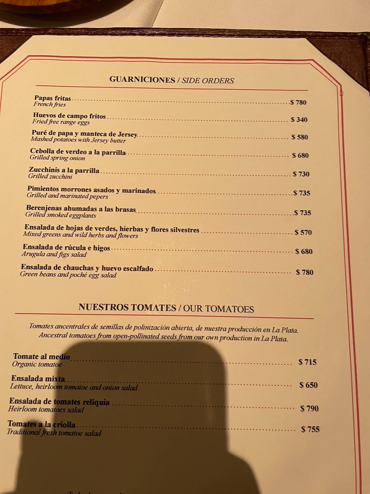 Menu at Don Julio steakhouse, Buenos Aires, Guatemala 4699