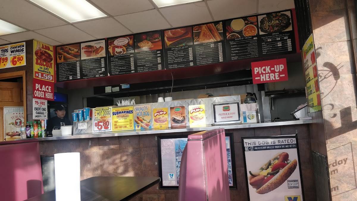 Menu at Donald's Famous Hot Dogs restaurant, Chicago, S Central Ave
