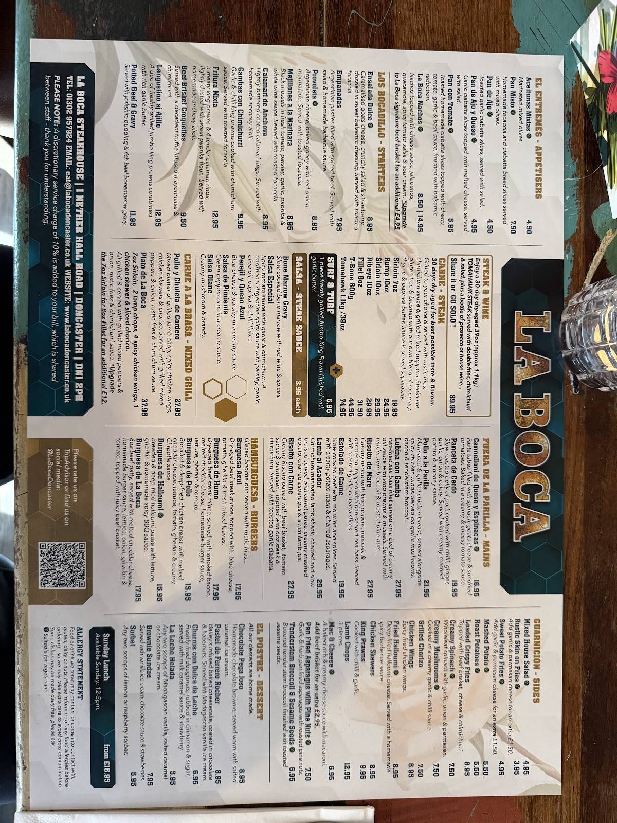 Menu at La Boca Restaurant, Doncaster
