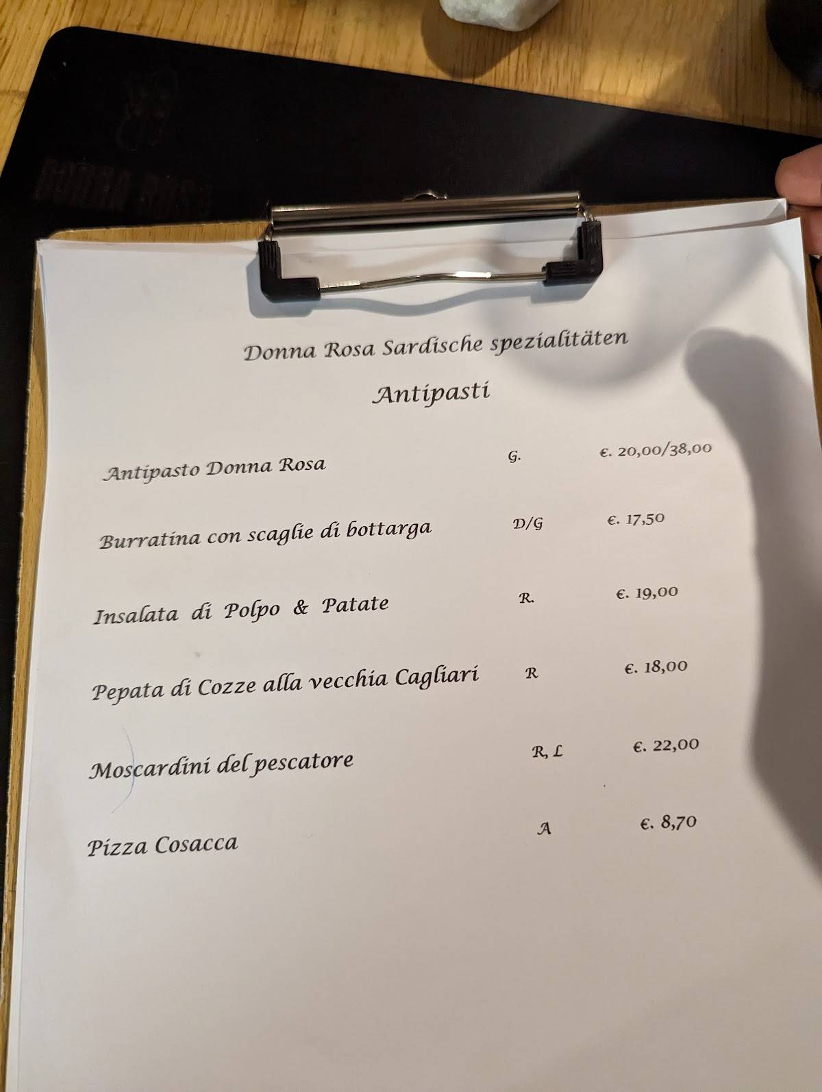 Speisekarte von Donna Rosa restaurant, Wien