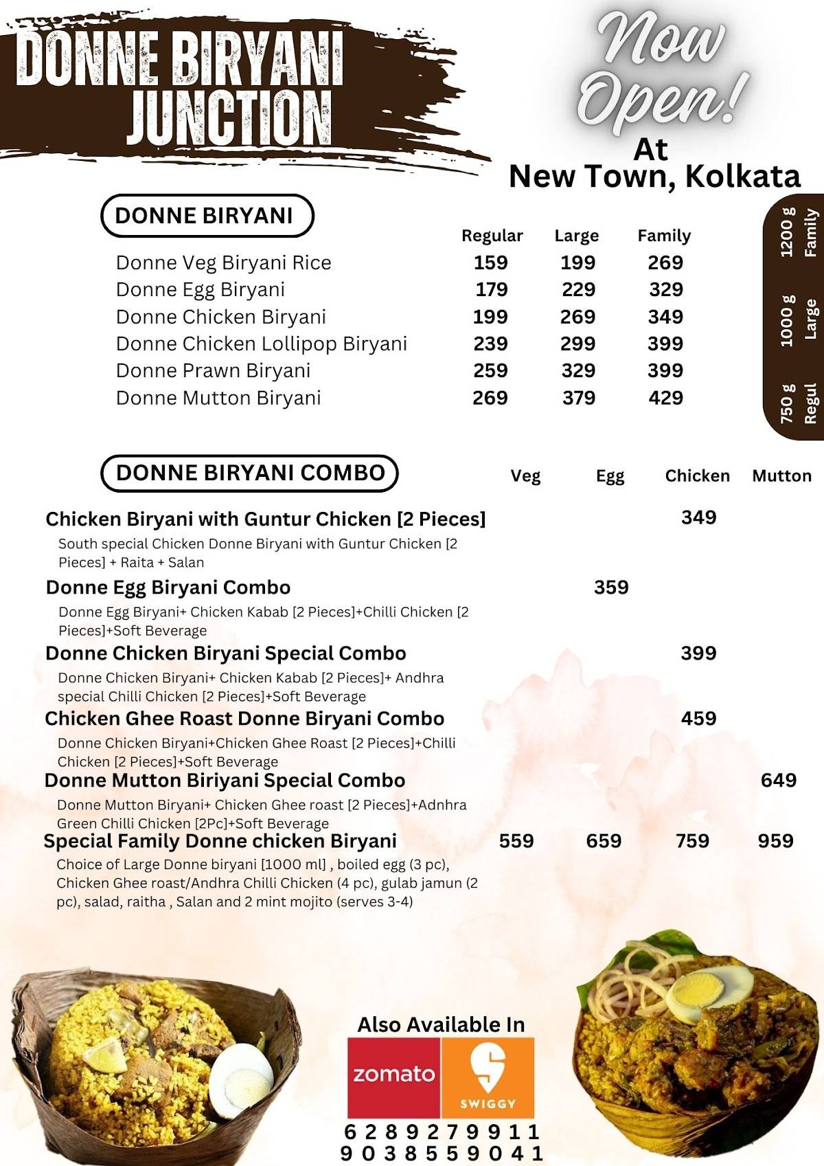 Menu at Donne Biryani Junction, Kolkata