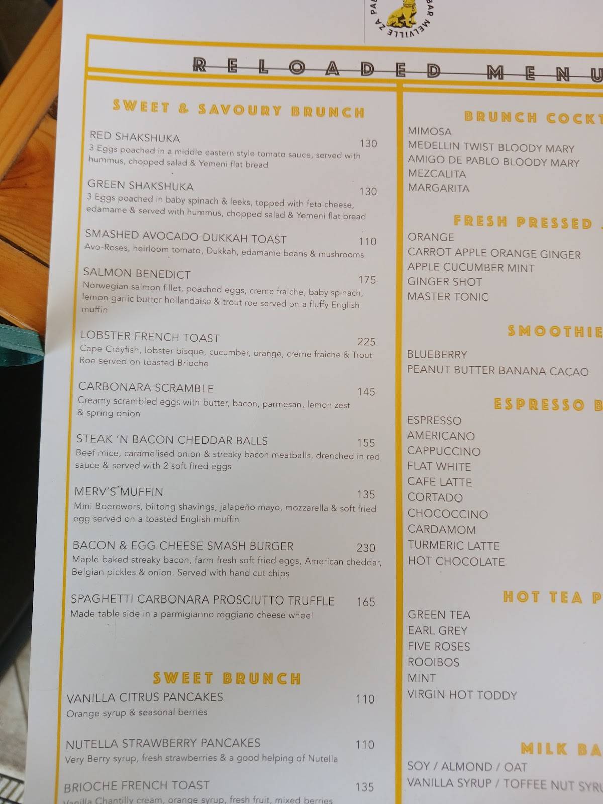 Menu at Dos Manos restaurant, Johannesburg, 3 4th Ave