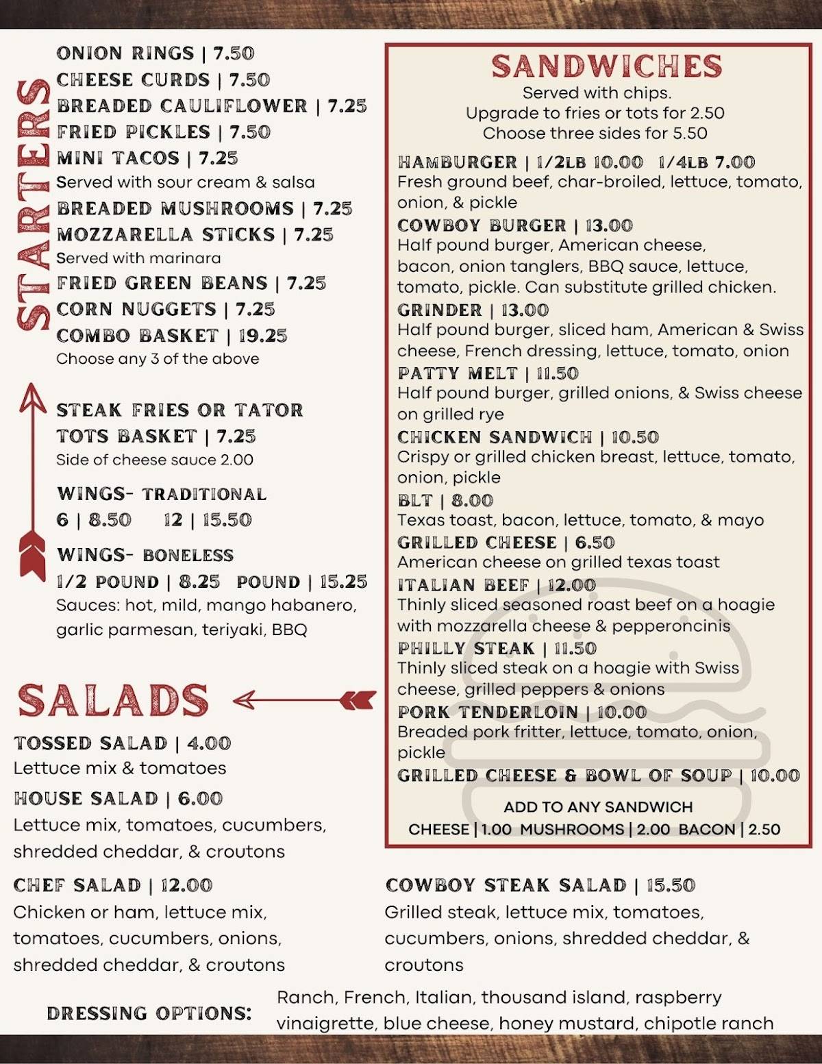 Menu at Double-O Saloon & Grill pub & bar, Monroe Center
