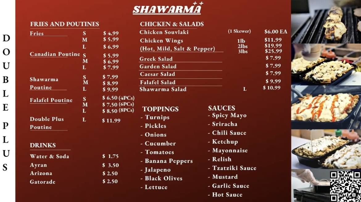 Menu at Double Plus Shawarma (SHAWARMA ++) restaurant, Kitchener