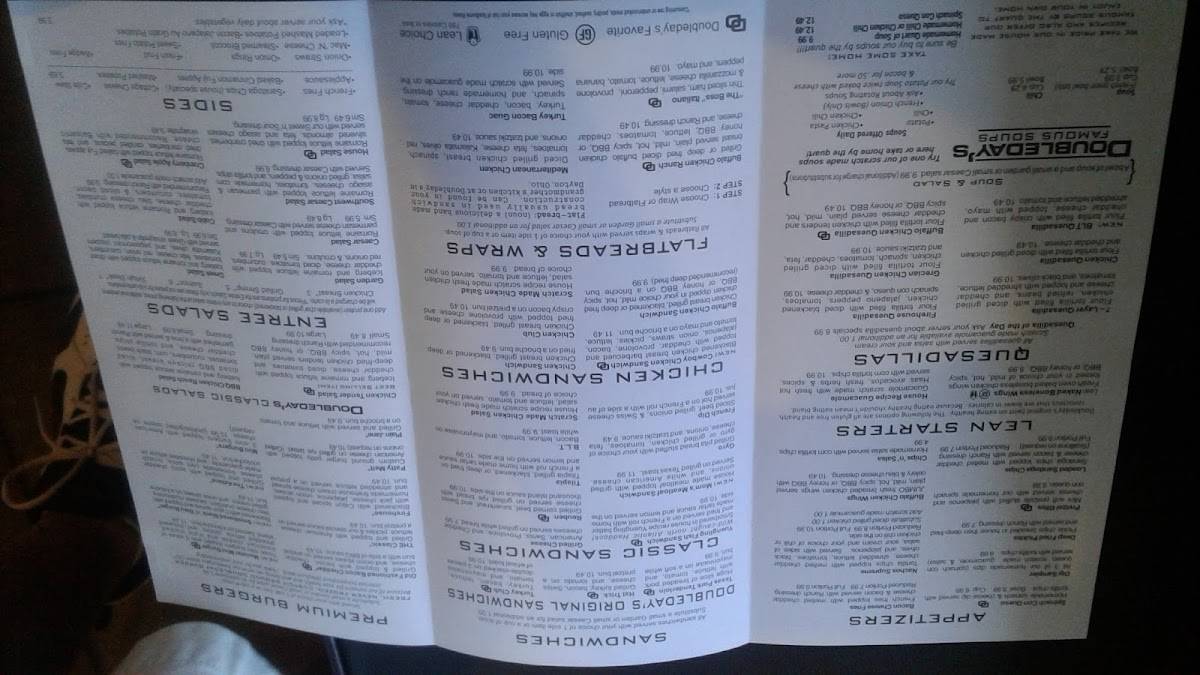 Menu at Doubleday's Grill & Tavern restaurant, Centerville