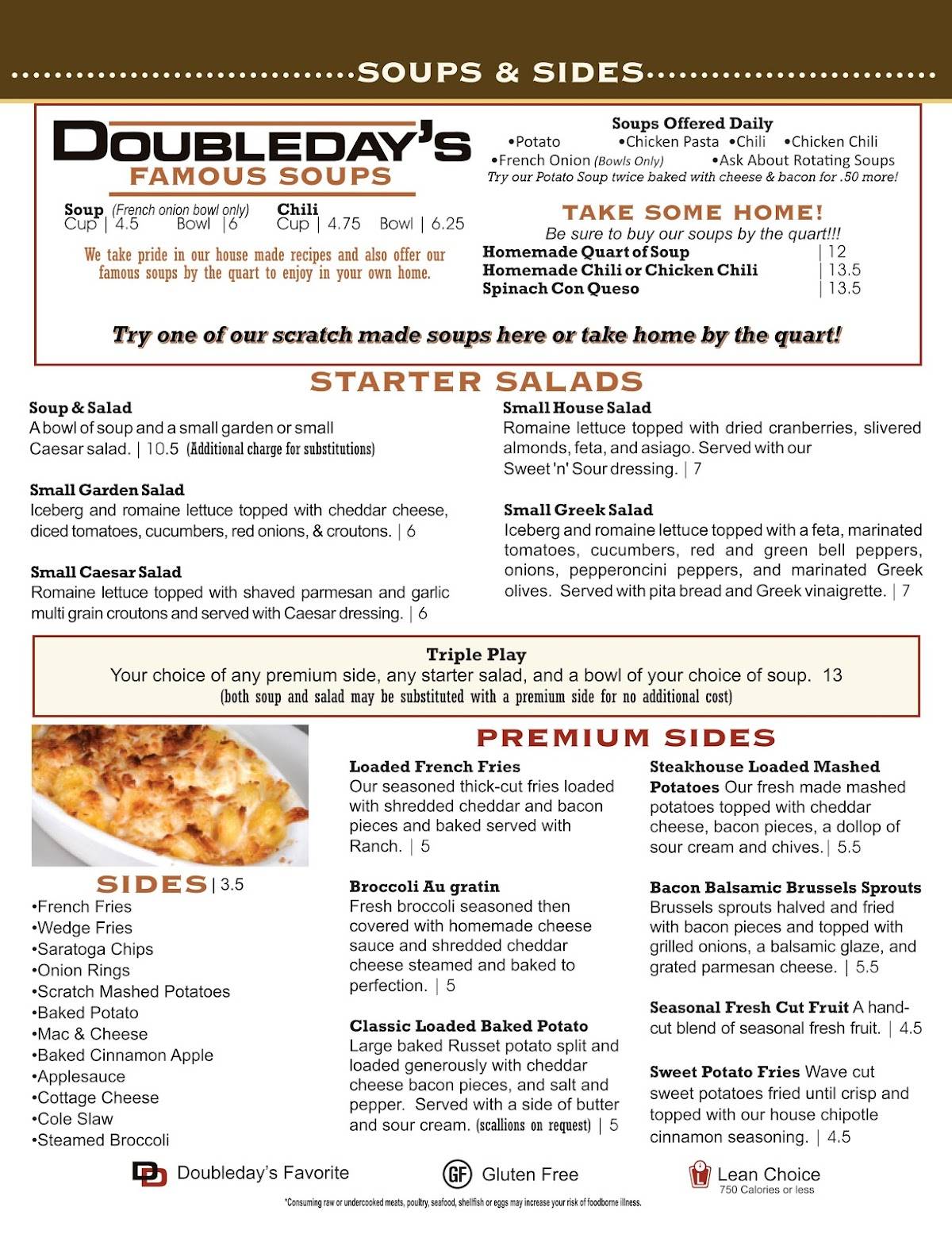 Menu at Doubleday's Grill & Tavern restaurant, Centerville