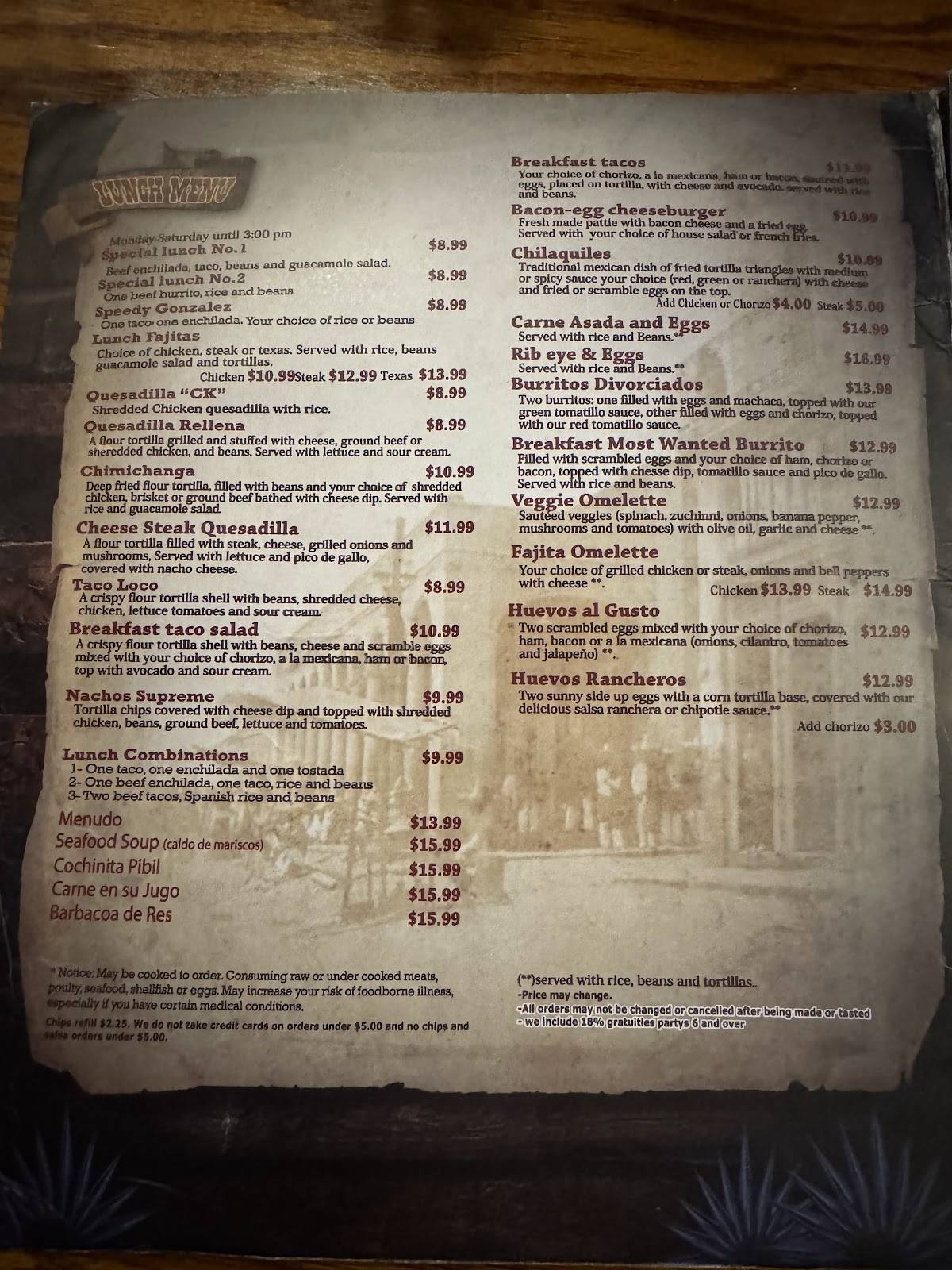Menu at Blue Agave restaurant, Douglasville, Chapel Hill Rd