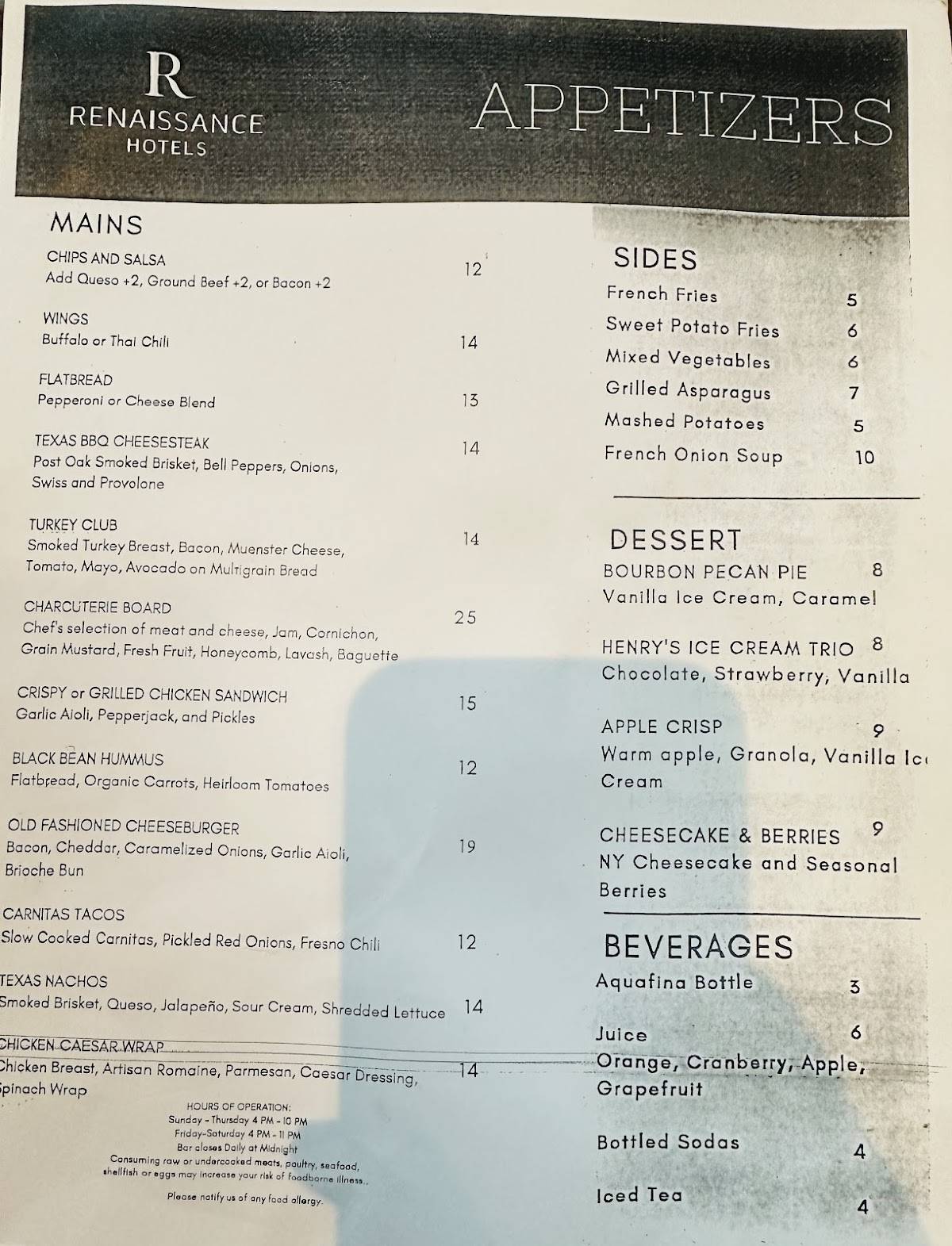 Menu at Dover's Grille restaurant, Dallas