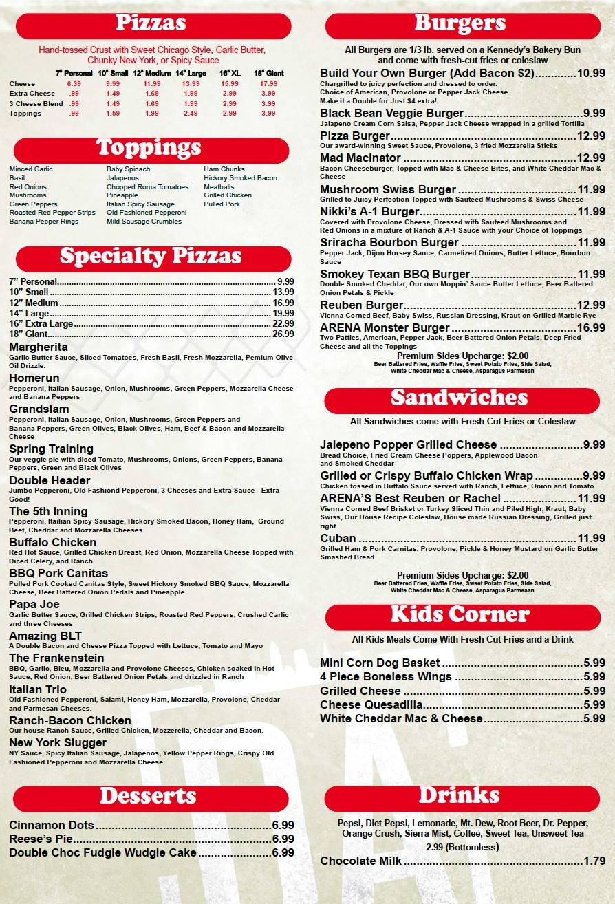 Menu at Downtown Arena pub & bar, Cambridge