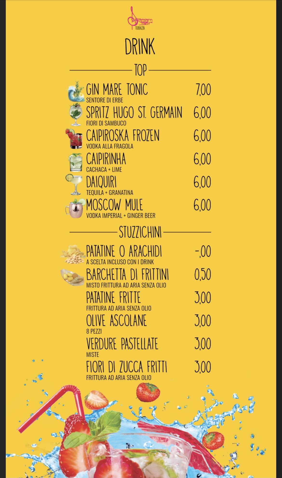Menu da Dream bar Tabacchi Edicola, Imola