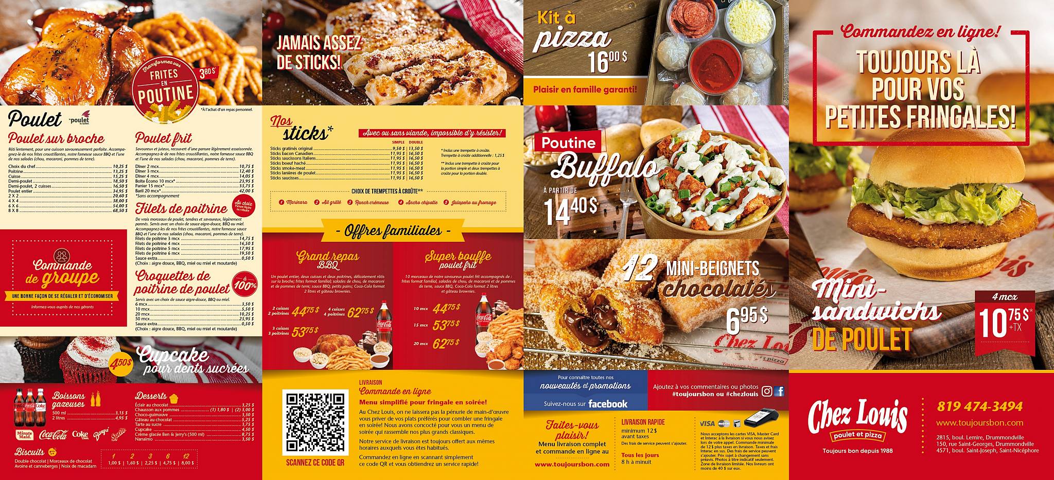 Menu au Chez Louis Poulet Et Pizza pizzeria, Drummondville, Bd Lemire