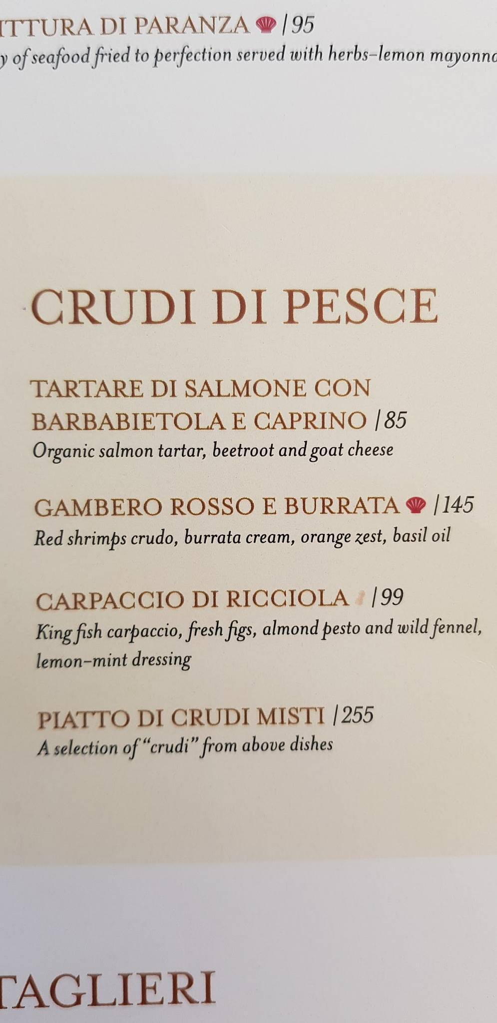 Carta del restaurante Eataly at The Beach Dubai, Dubai