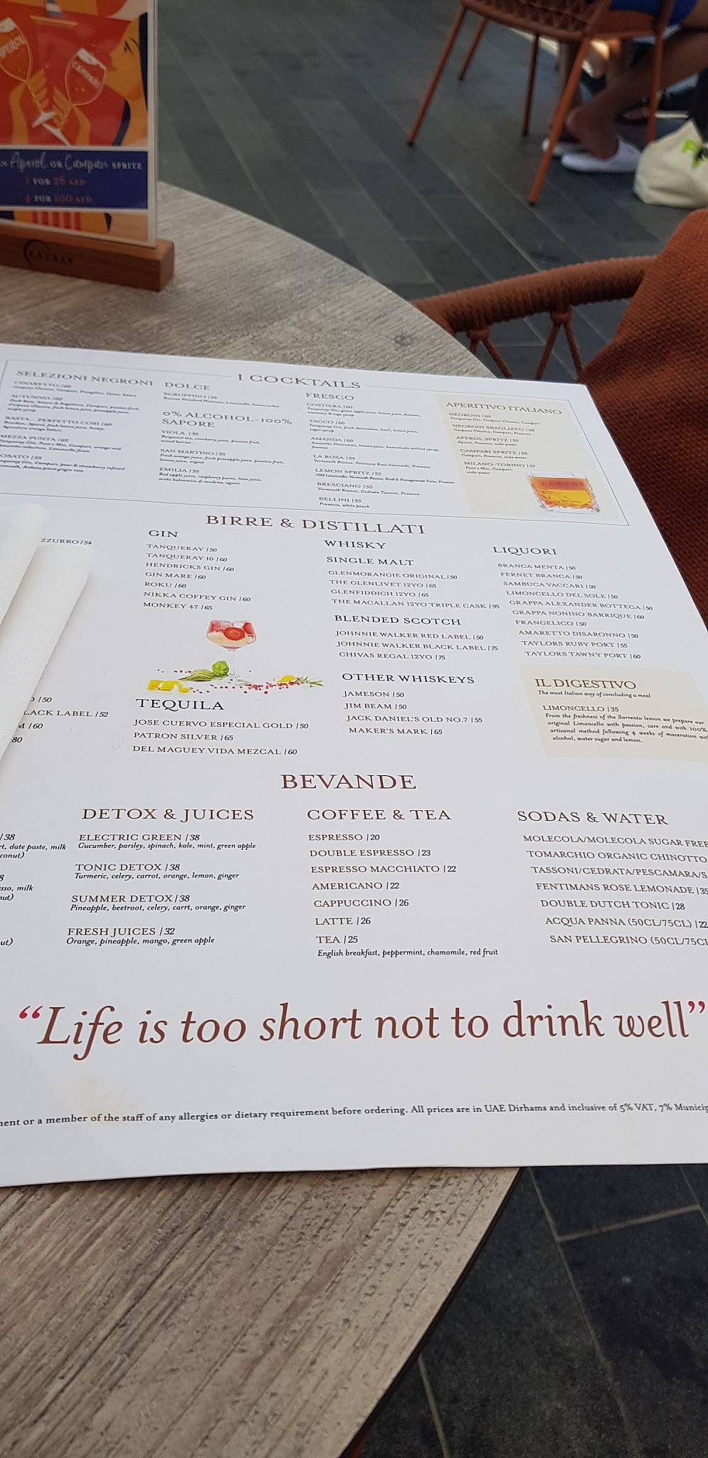 Carta del restaurante Eataly at The Beach Dubai, Dubai