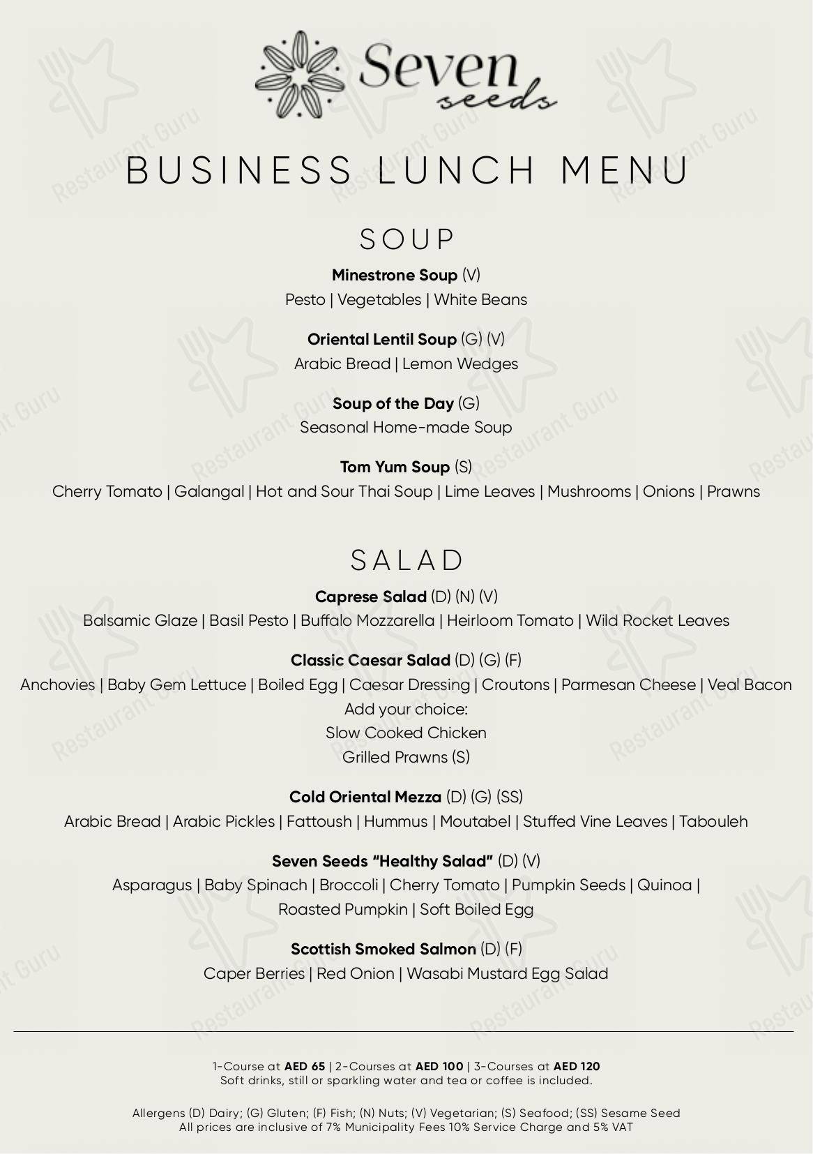 Carta del restaurante Seven Seeds, Dubai, 1F