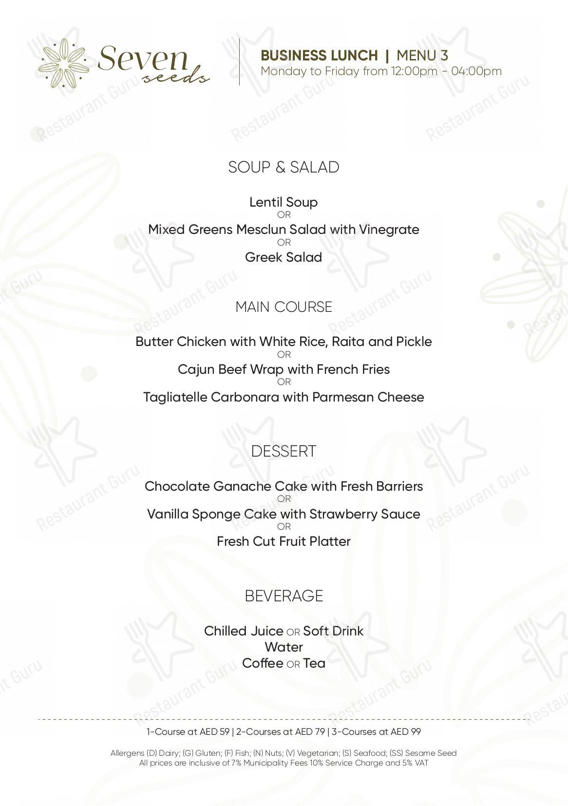 Carta del restaurante Seven Seeds, Dubai, 1F