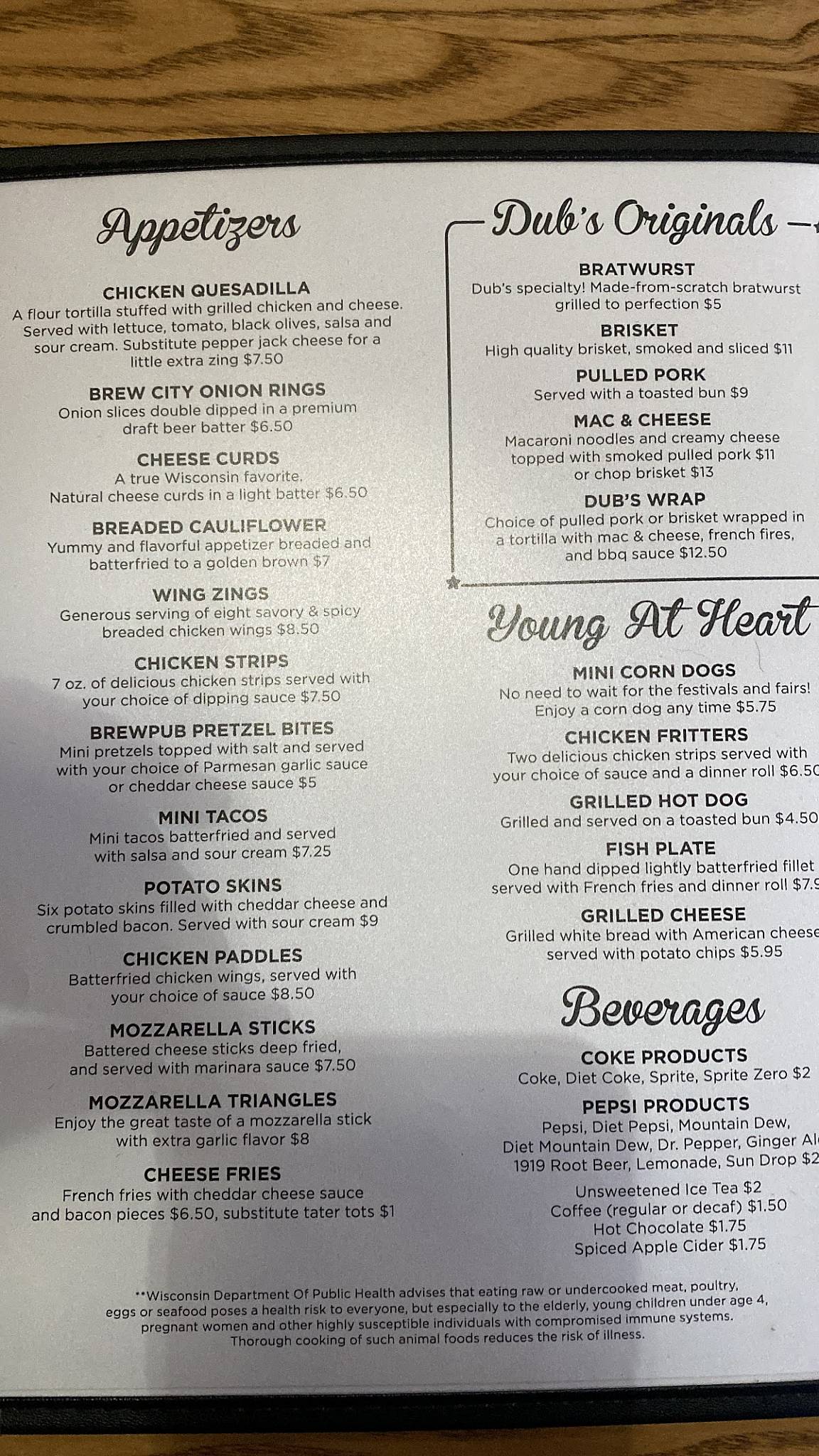 Menu at Dub's Pub And Catering, Sparta