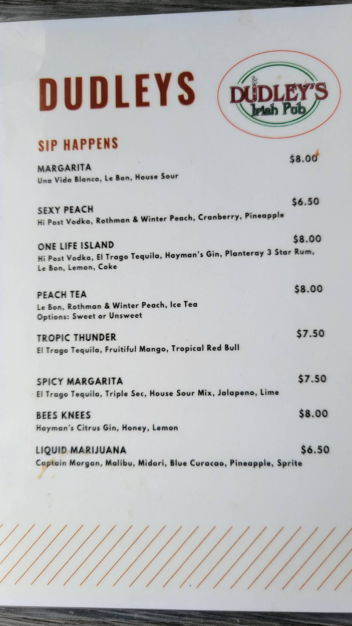 Menu at Dudley's Irish Pub, Wichita