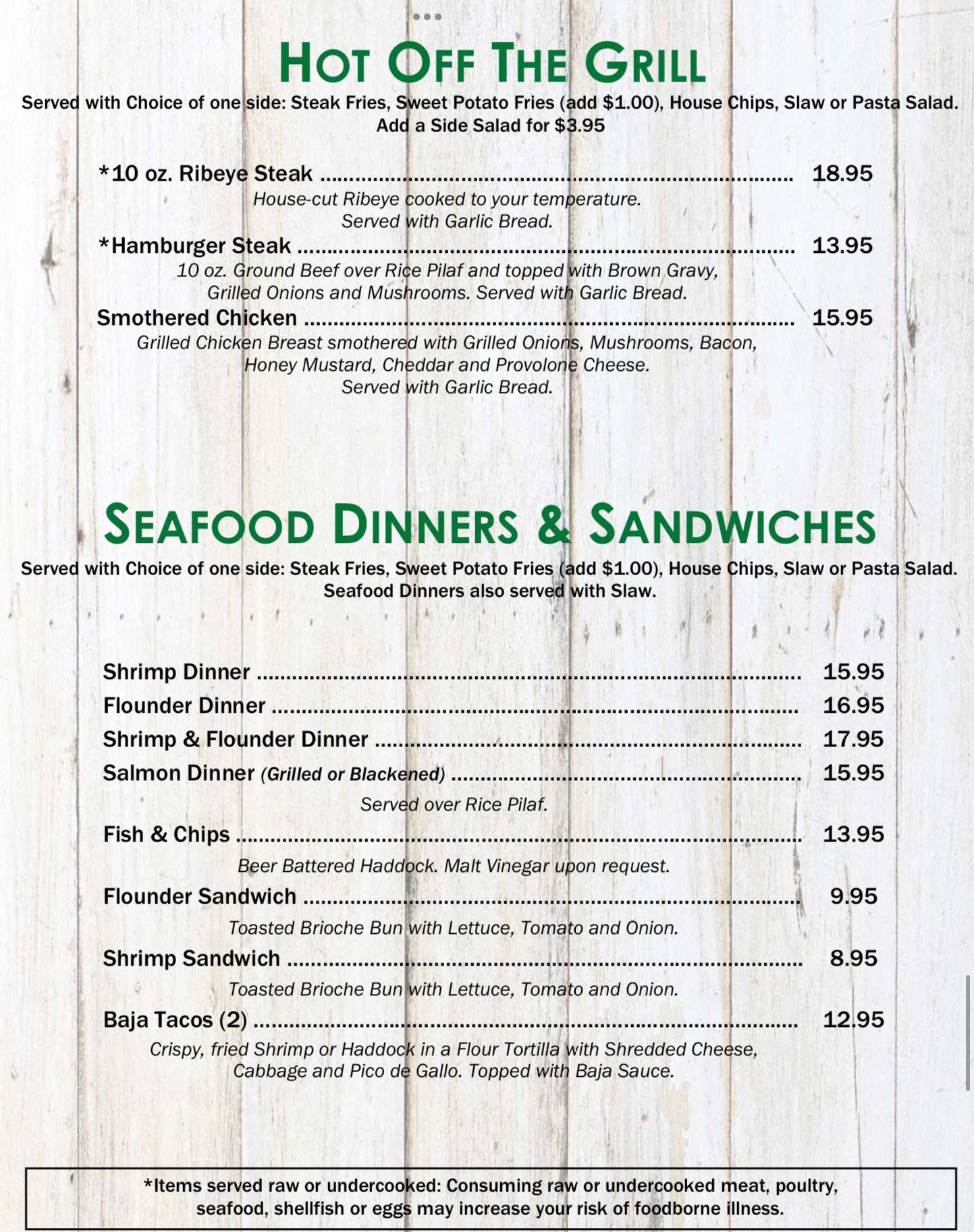 Menu at Duffer's Bar & Grill, Shallotte