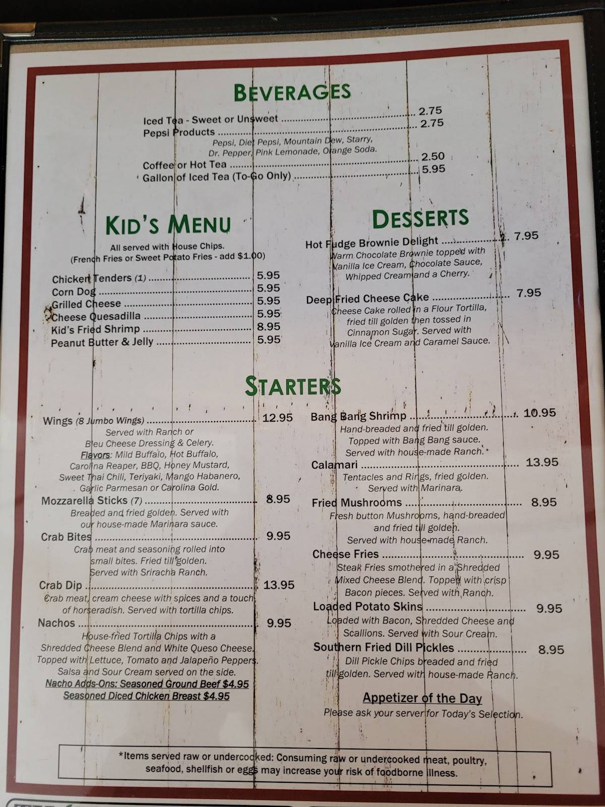Menu at Duffer's Bar & Grill, Shallotte