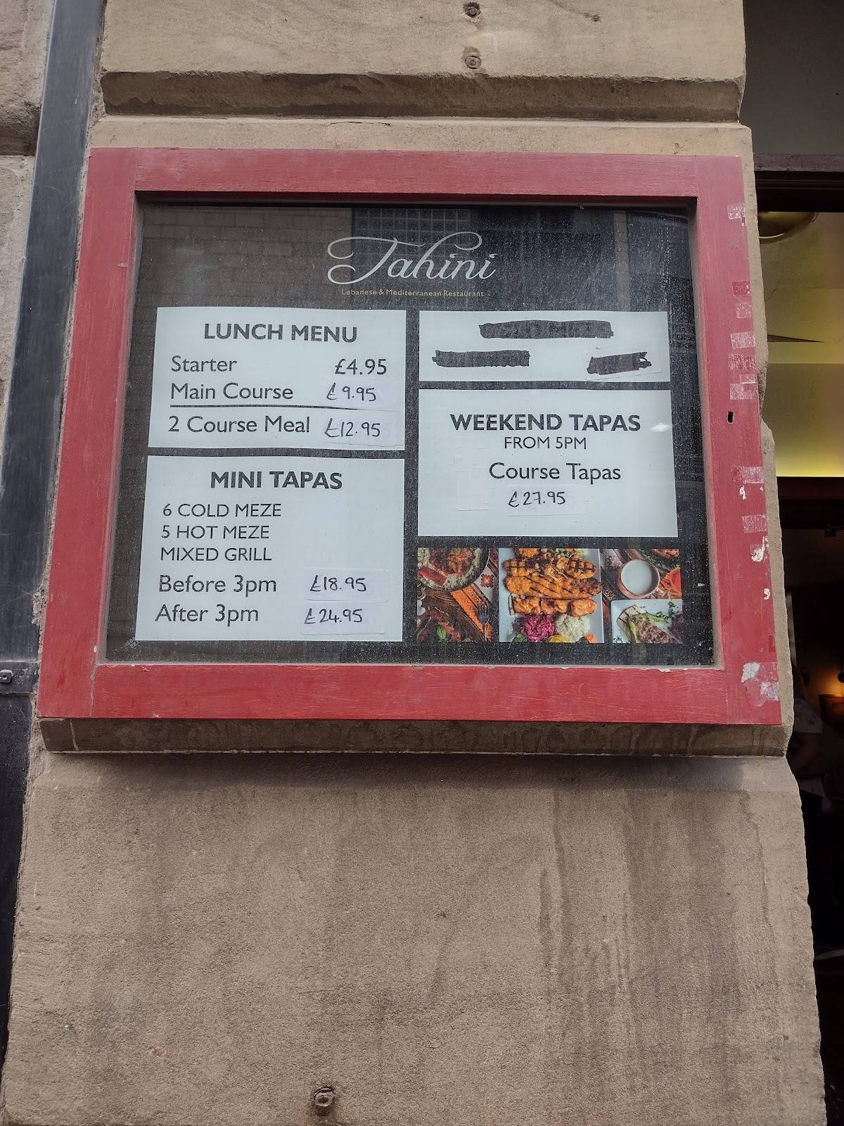 Menu at Tahini restaurant, Dundee