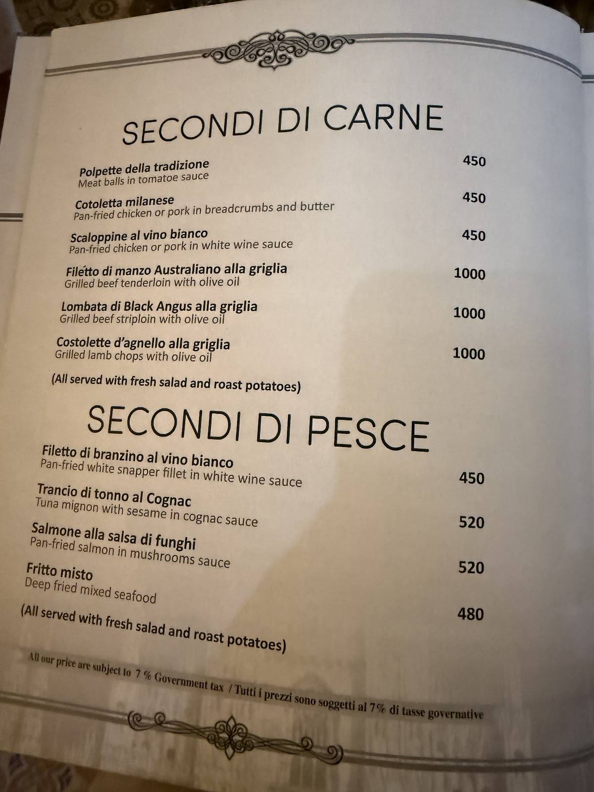 Menu at Duomo restaurant, Ko Samui