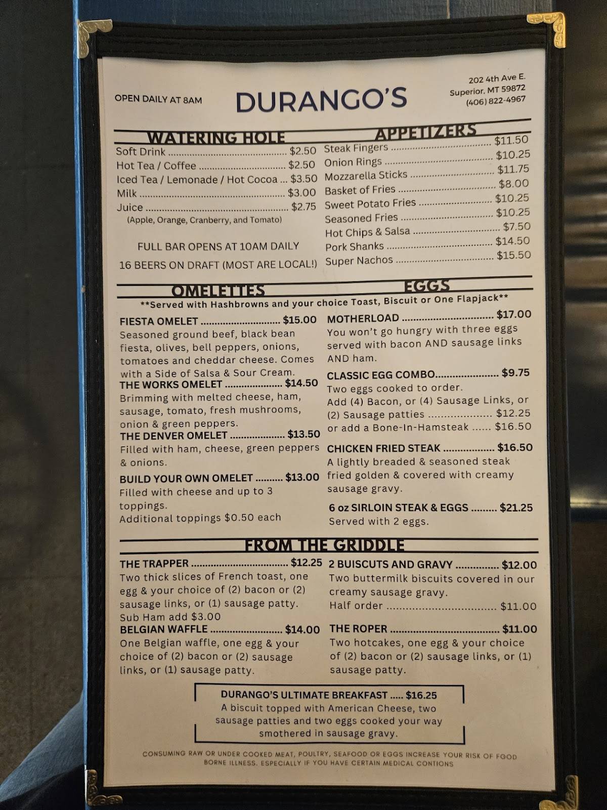 Menu at Durango's BBQ, Superior