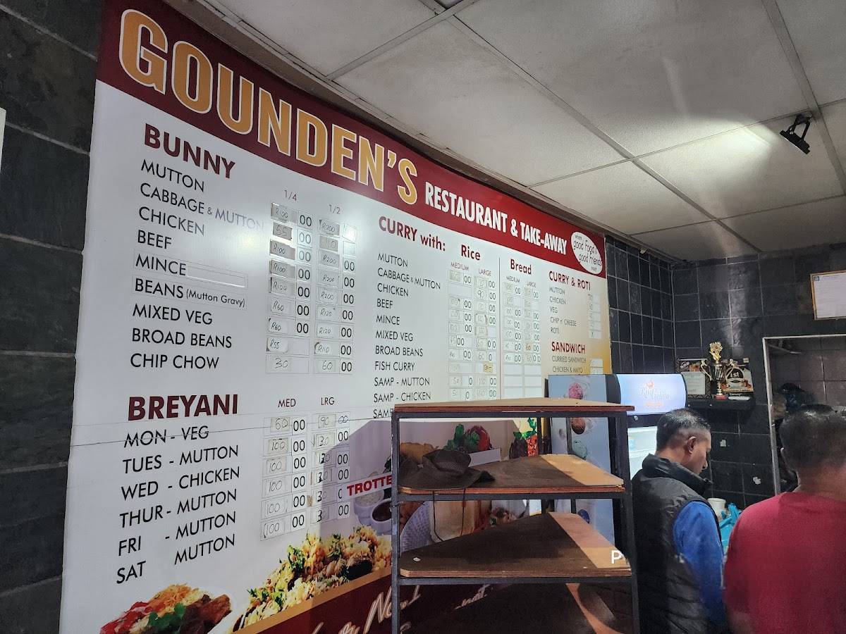 Menu at Gounden's Restaurant & Take Away, Durban