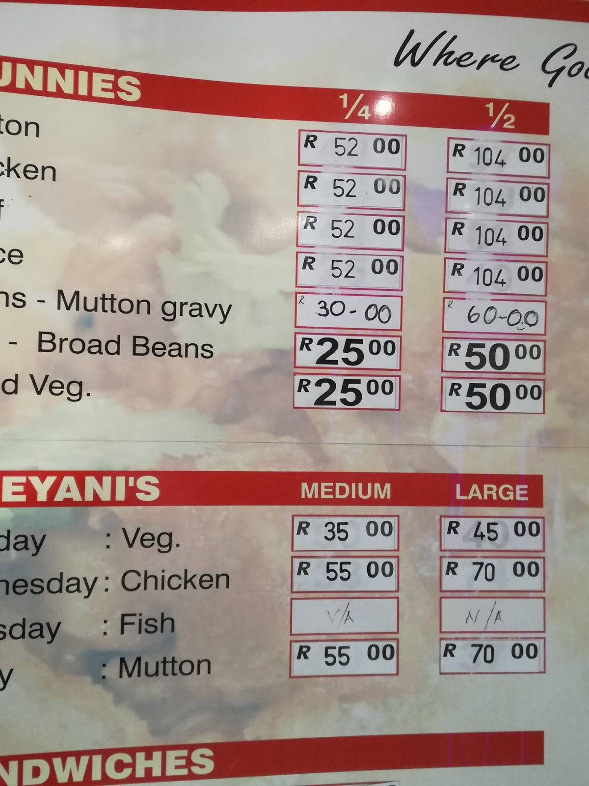 Menu at Gounden's Restaurant & Take Away, Durban