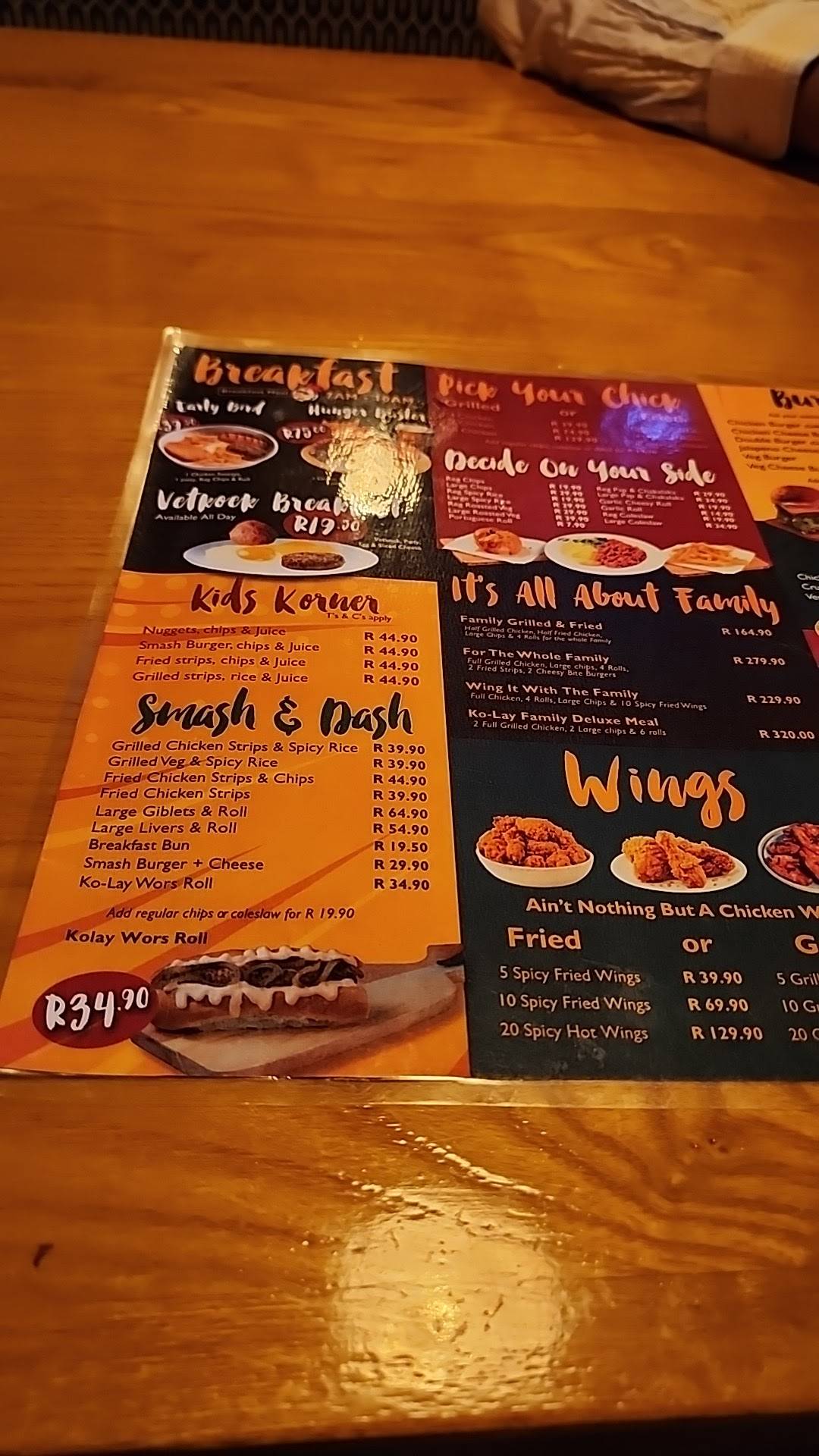 Menu at Kolay Home of Chicken restaurant, Durban North