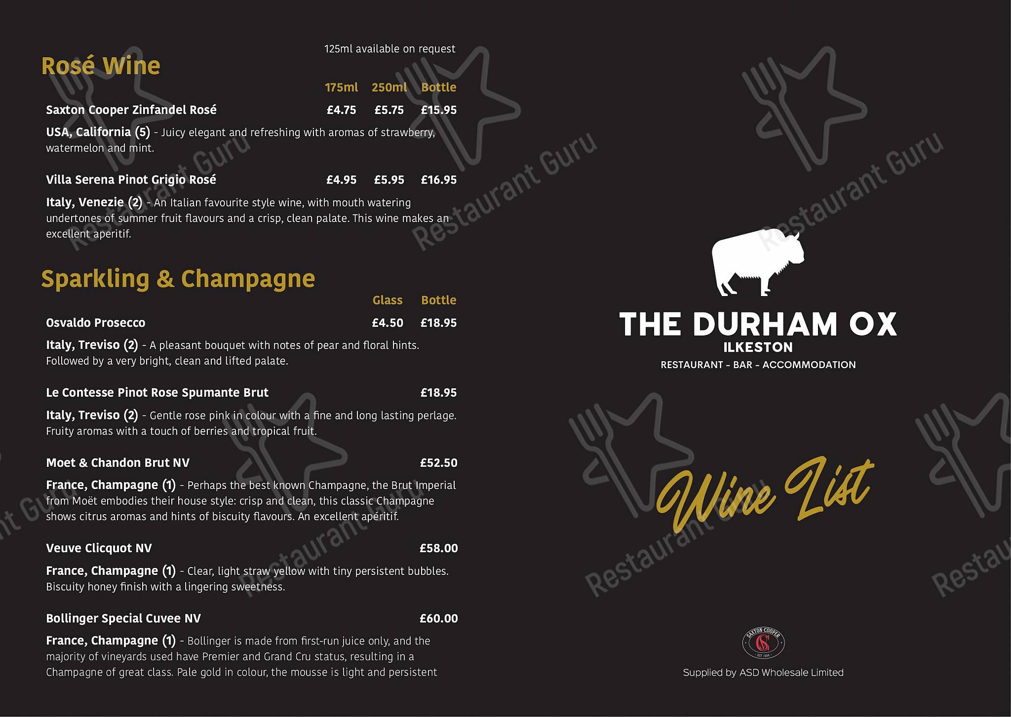 Menu at The Durham Ox pub & bar, Ilkeston