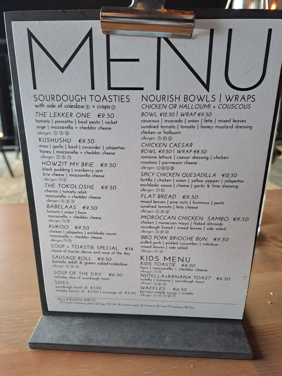 Menu at Dusty Boy, Enniscorthy