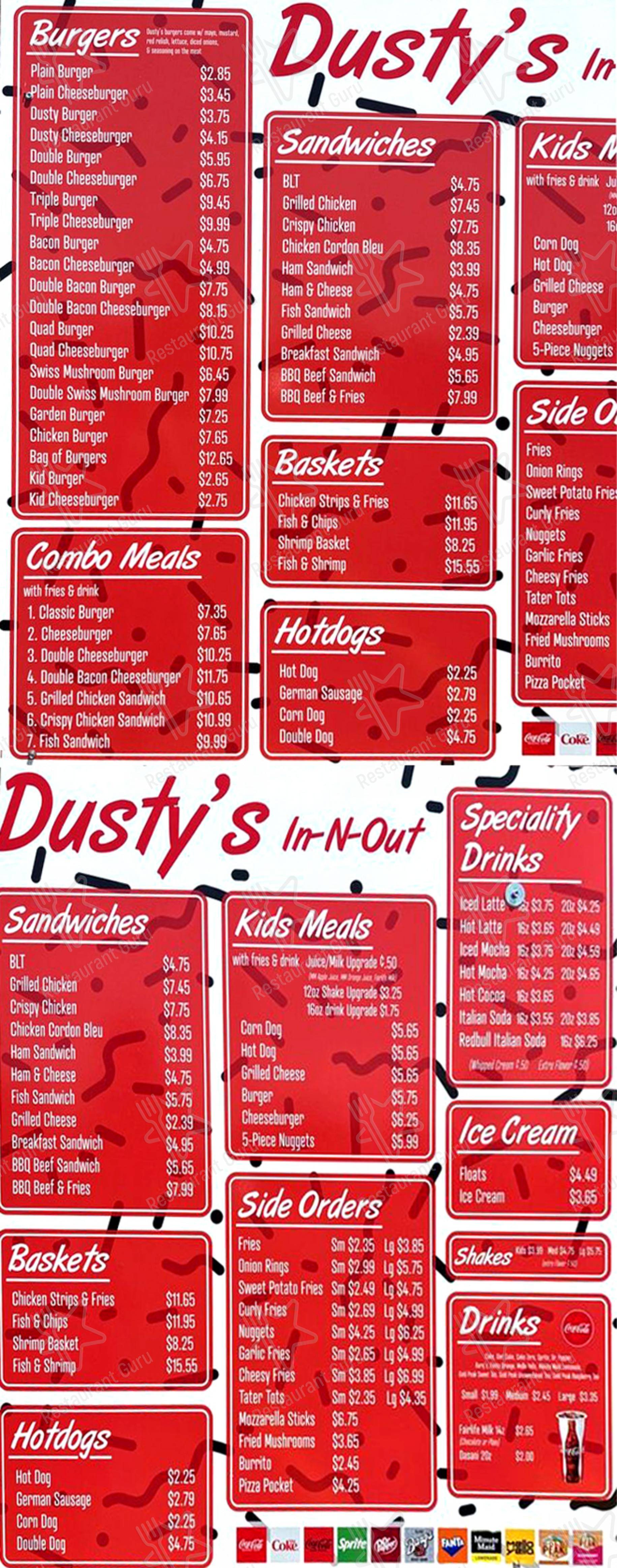 Menu at Dusty's In-N-Out fast food, Ephrata
