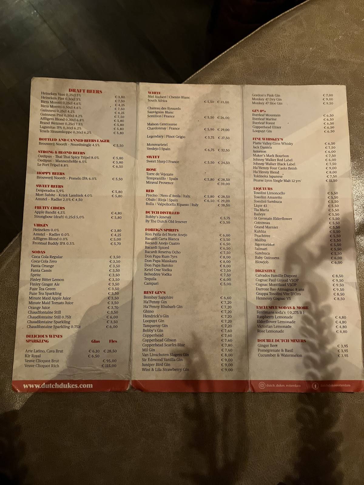 Menu at Dutch Dukes English Gastro Pub, Rotterdam