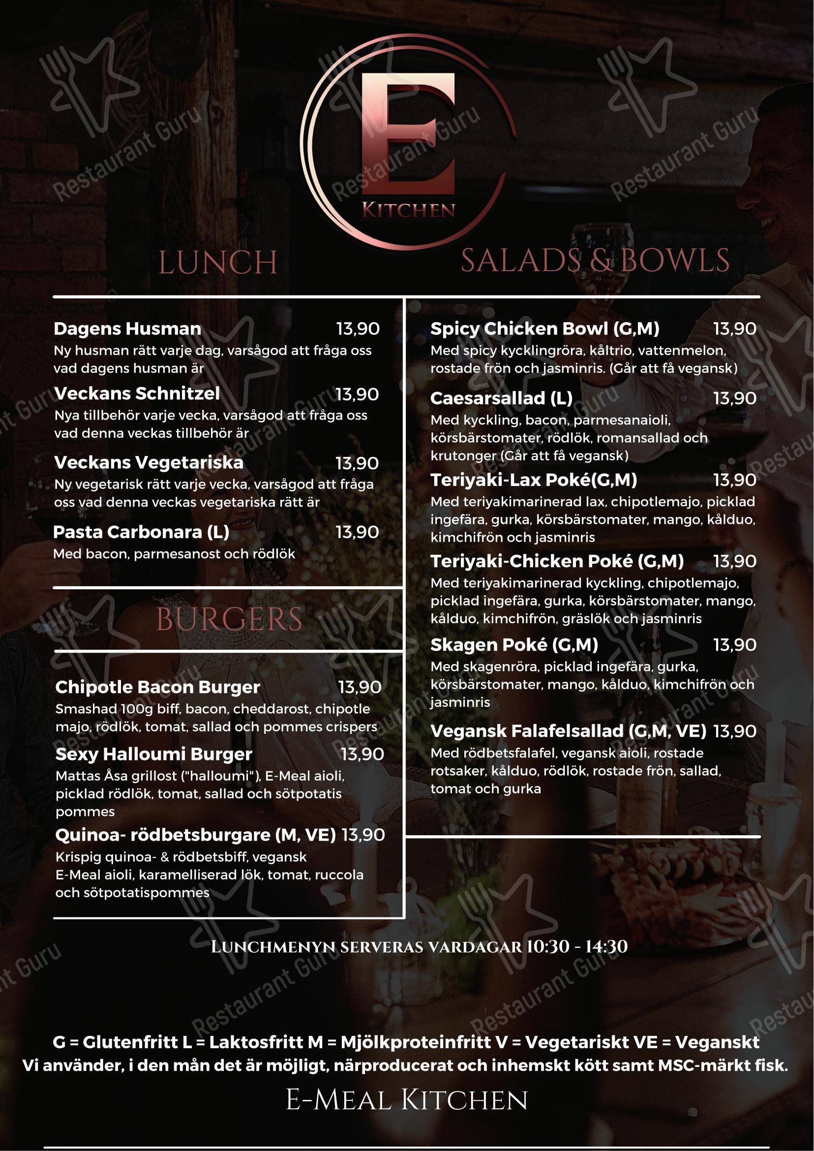 Menu at E-Meal Kitchen restaurant, Mariehamn