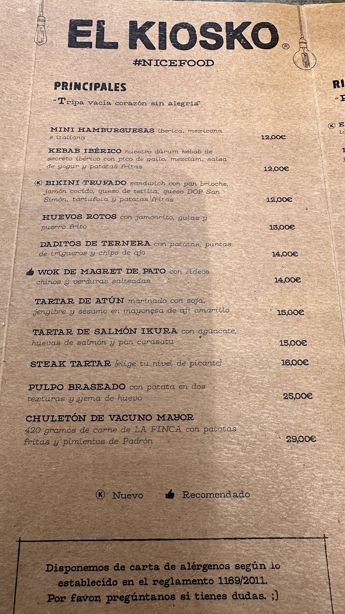 Carta del restaurante EL KIOSKO Majadahonda, Majadahonda