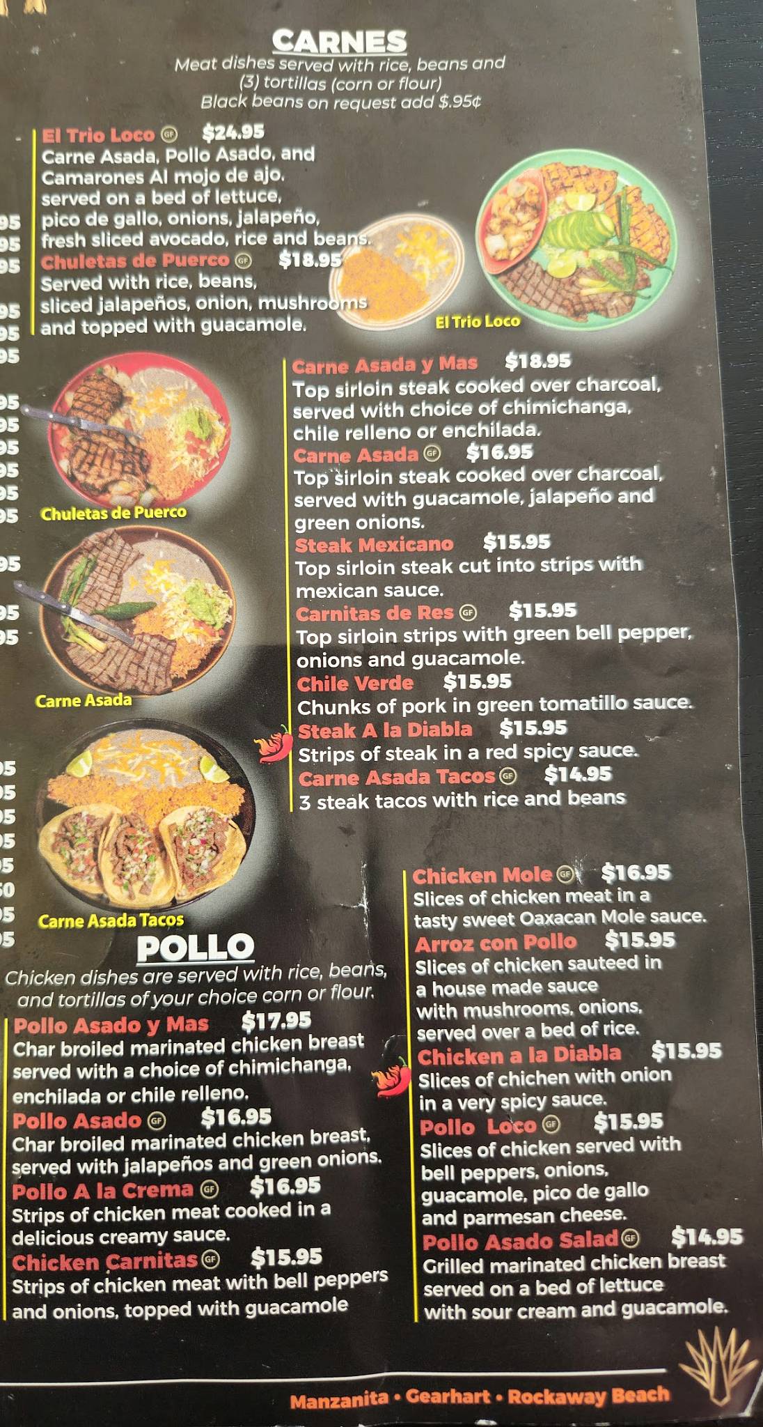 Menu at EL TRIO LOCO III restaurant, Rockaway Beach