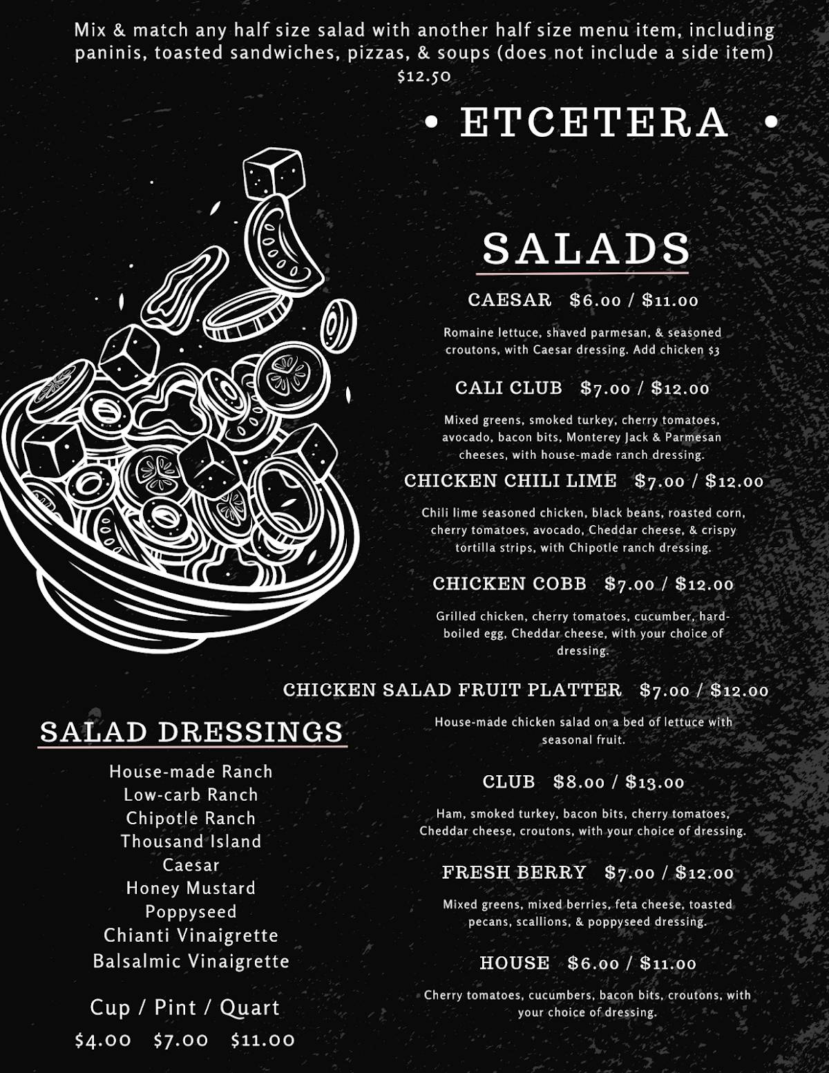 Menu at ETCETERA restaurant, Stuttgart