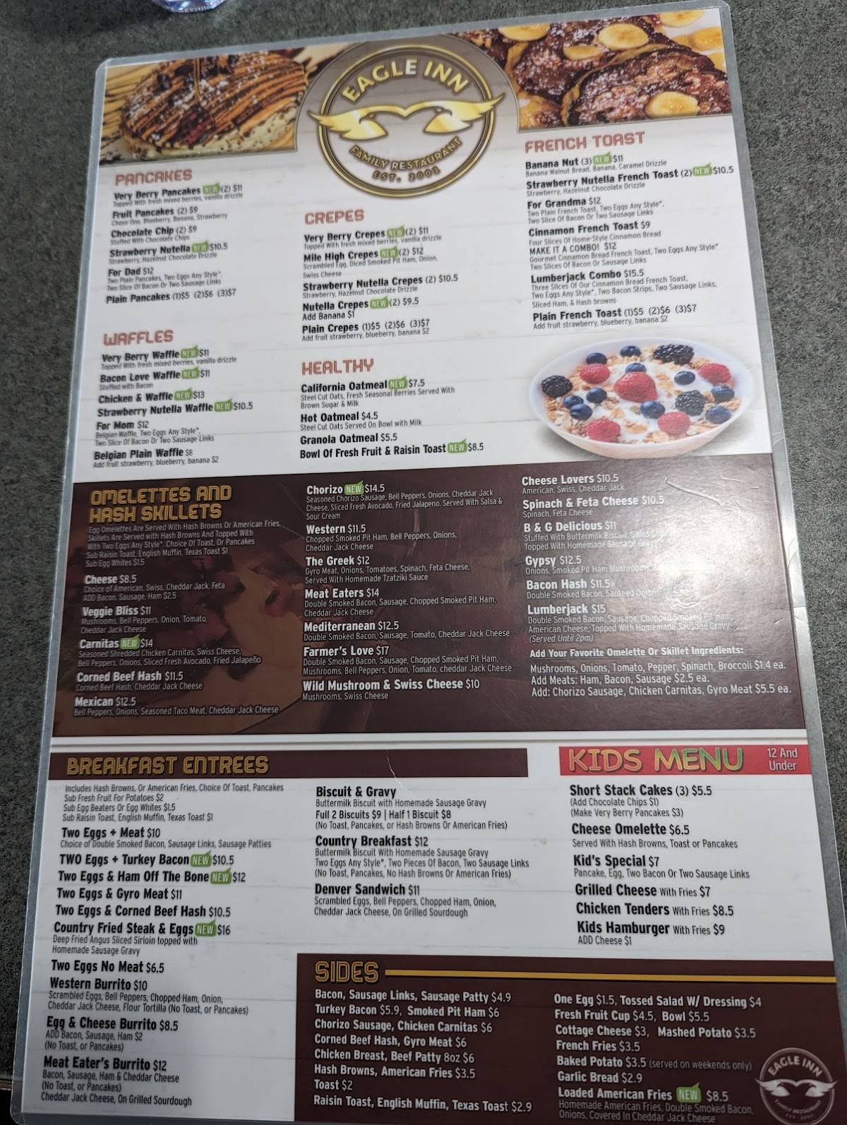 Menu at Eagle Inn Family Restaurant, Janesville