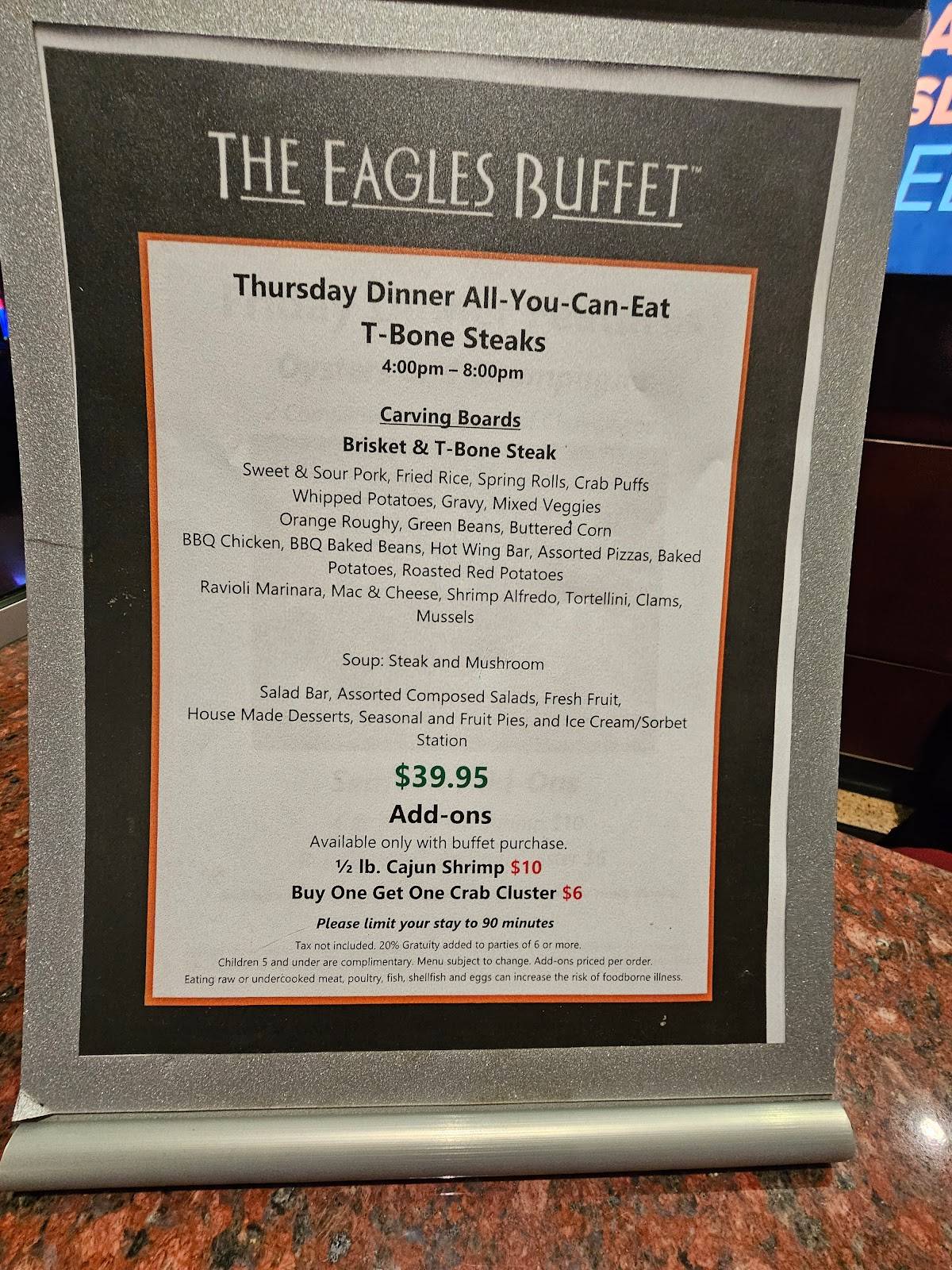 Menu at Eagles Buffet restaurant, Scottsdale