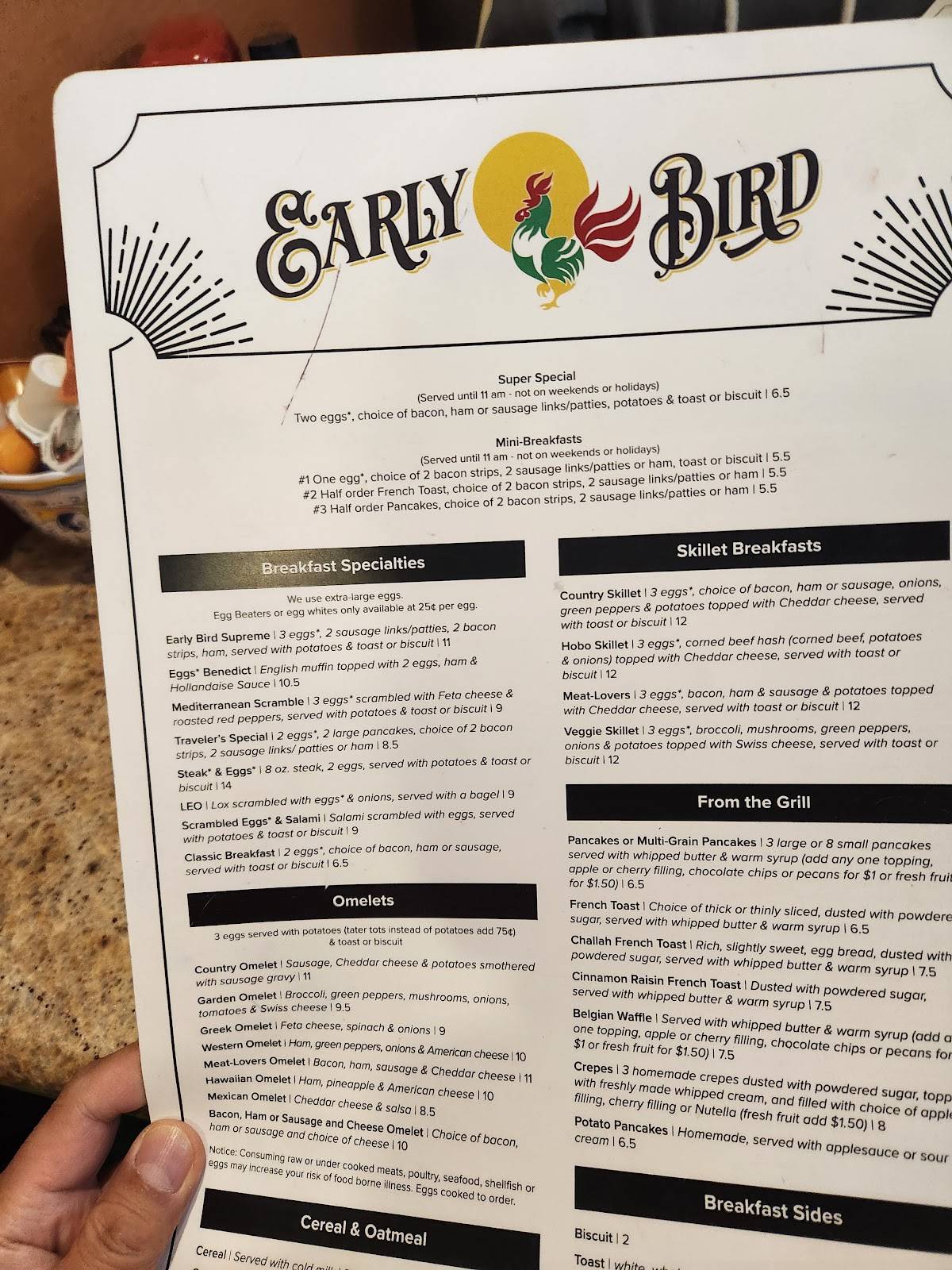 Menu at Early Bird of Northville restaurant, Northville