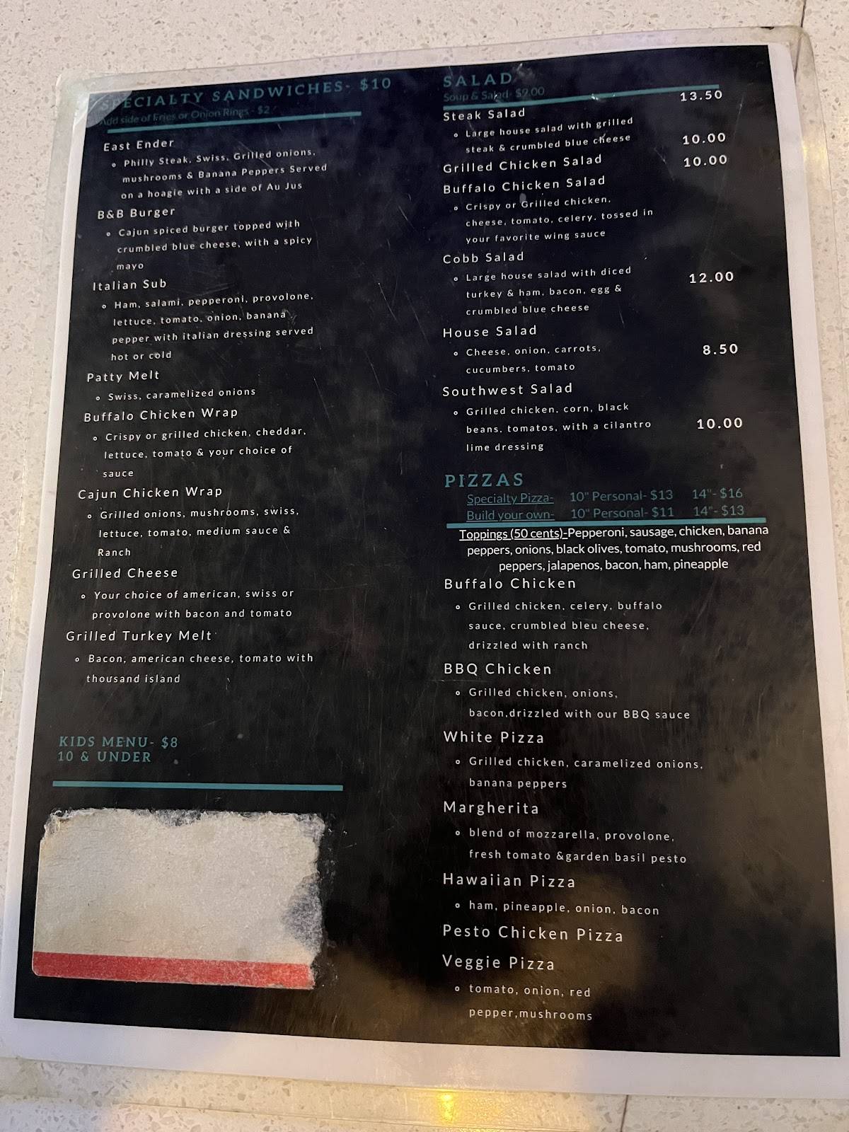 Menu at East End Bistro & Pub, Lakewood