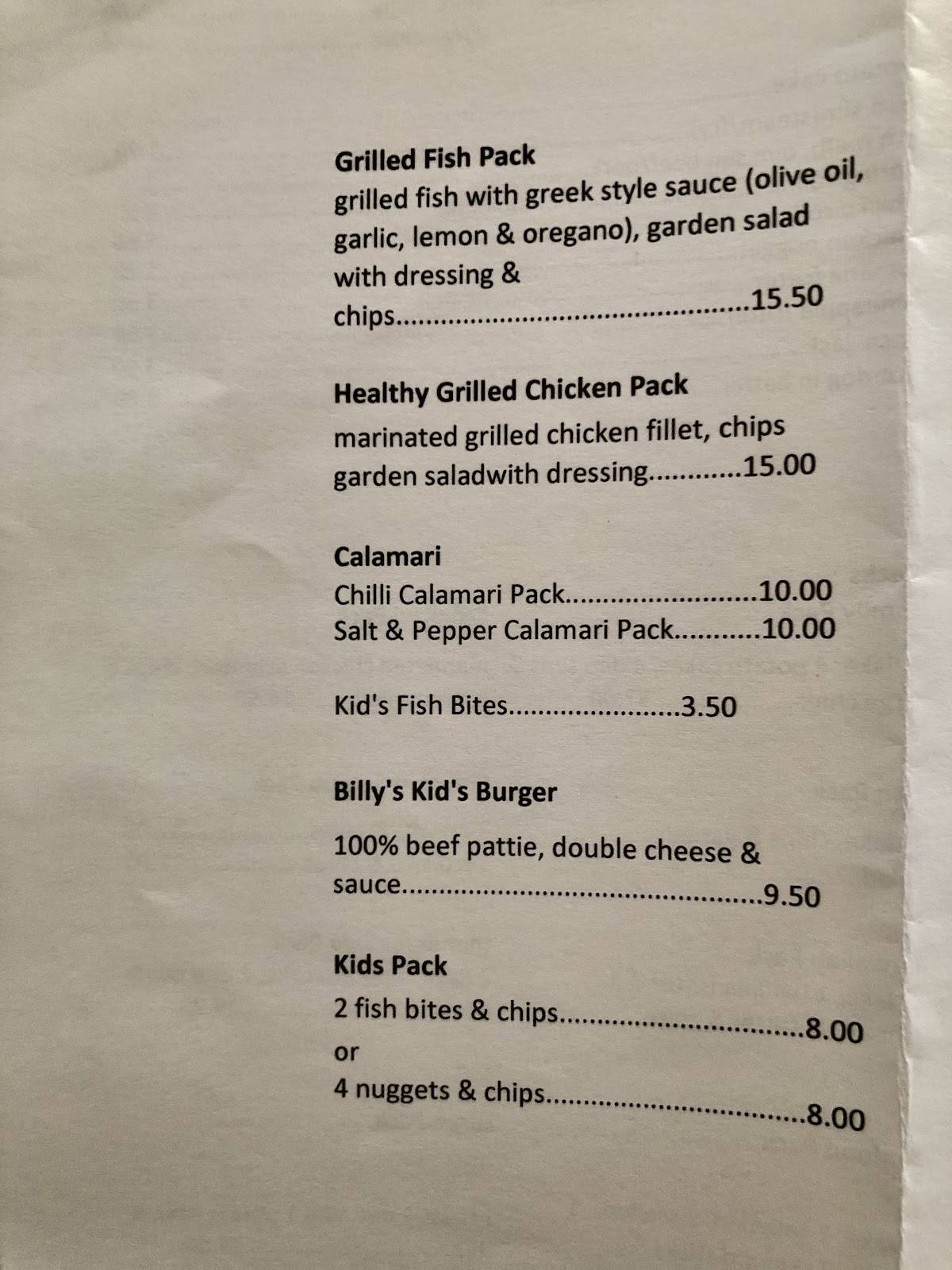Menu at East End Fish & Chippery restaurant, Healesville