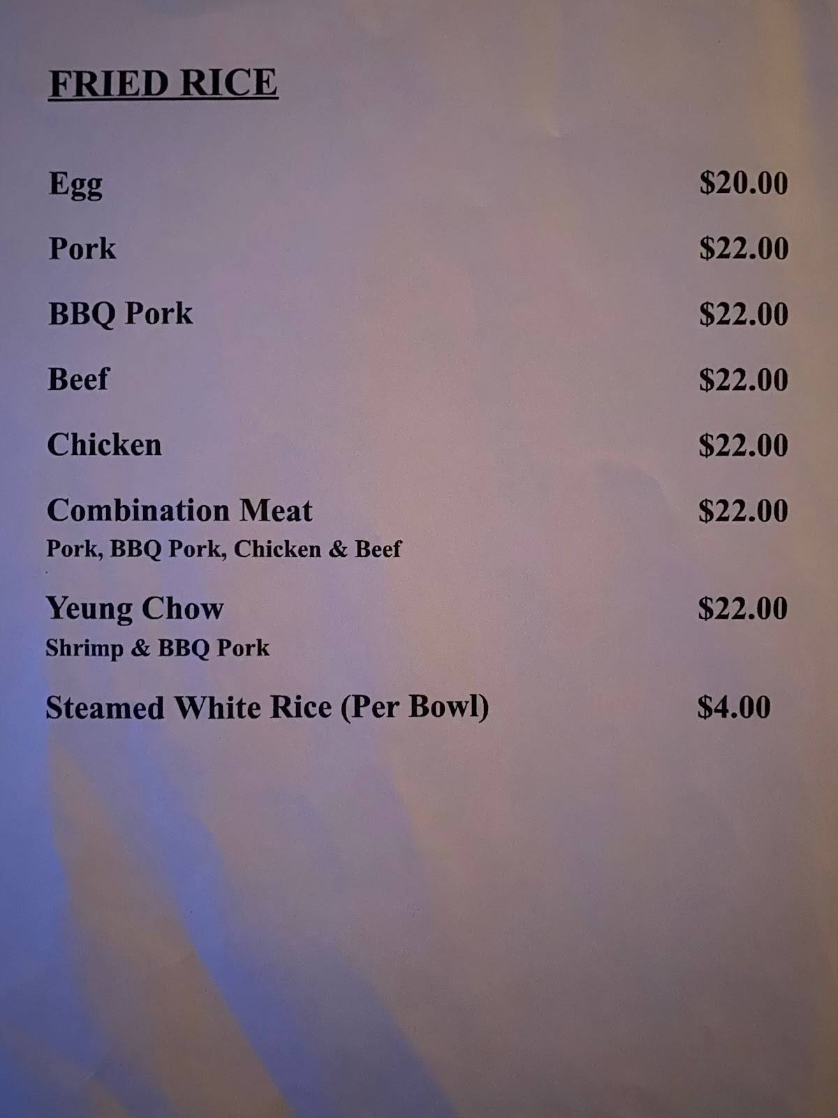 Menu at Eastern Egret Restaurant, Waikanae