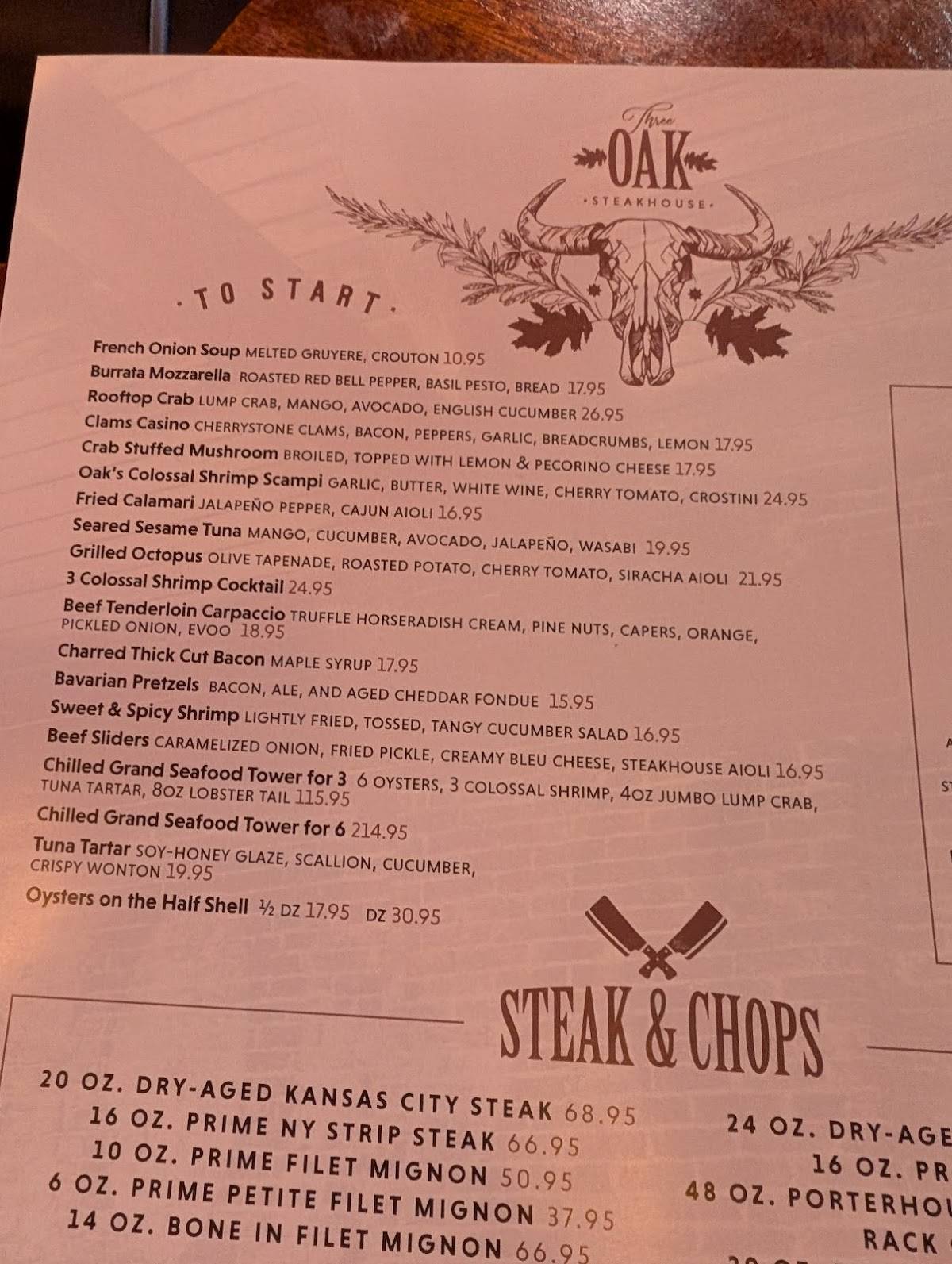 Menu at THREE OAK Steakhouse, Easton