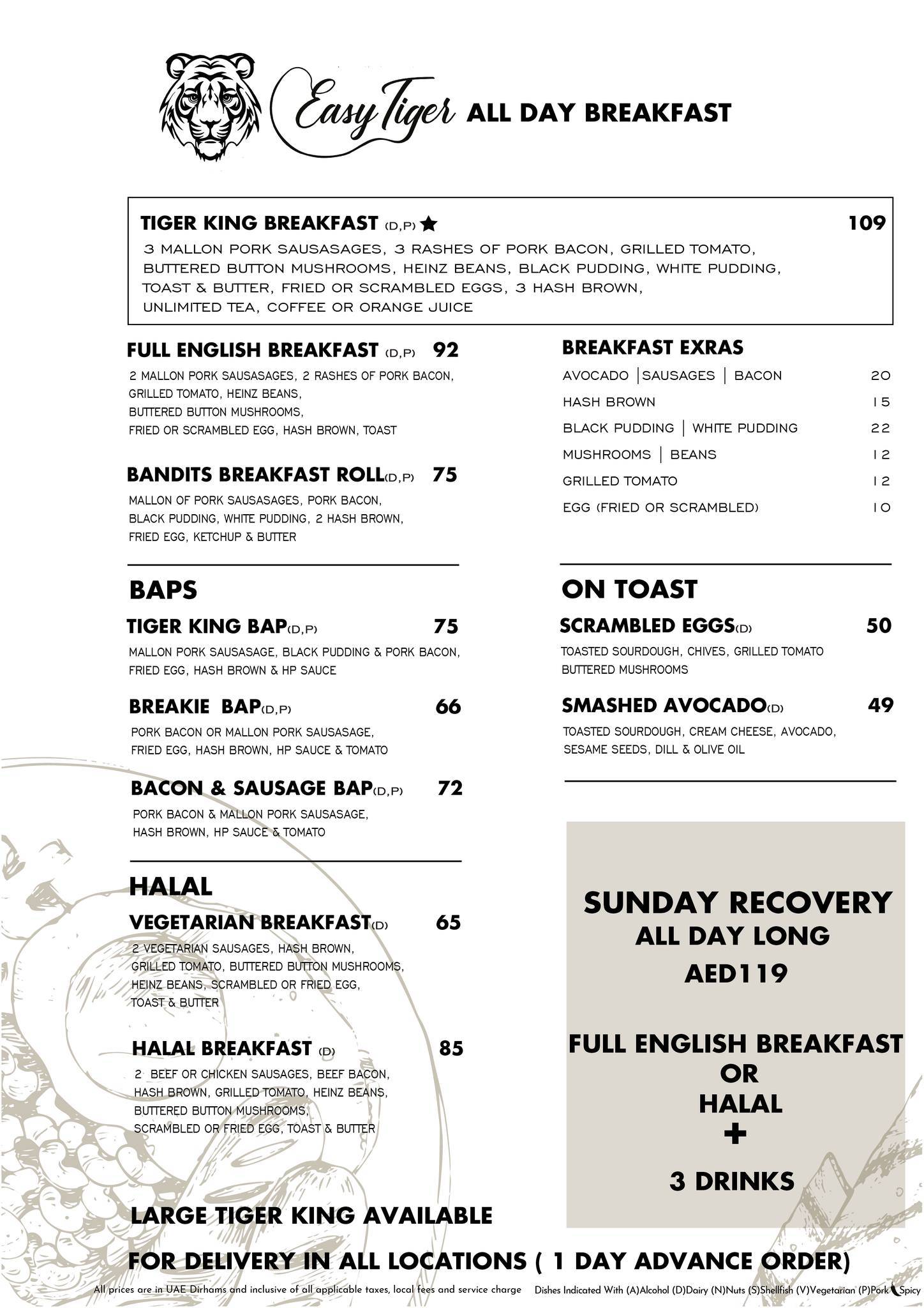 Menu at Easy Tiger pub & bar, Abu Dhabi, Al Ain Palace Hotel - W ...