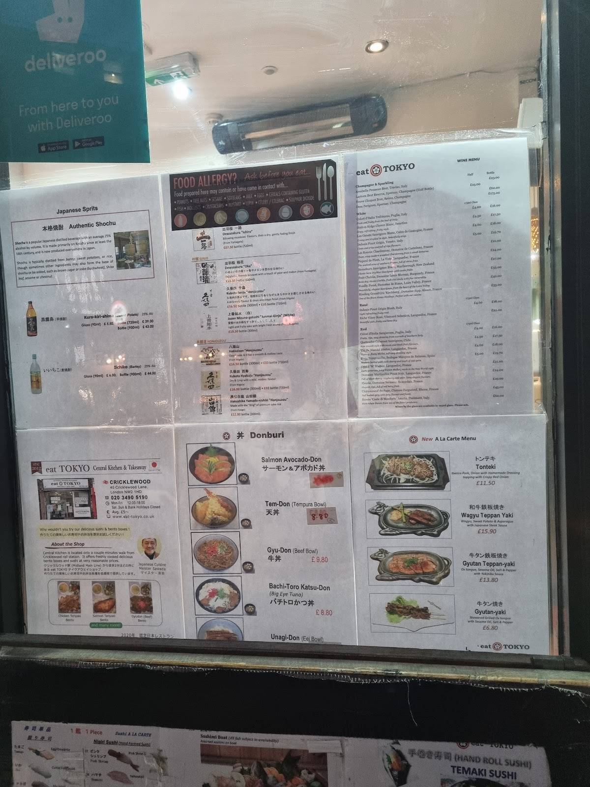 Menu at Eat Tokyo (Soho) restaurant, London, 16 Old Compton St