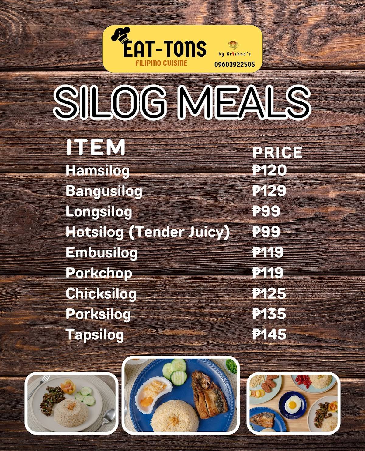Menu at Eat tons Filipino food corner restaurant, Parañaque