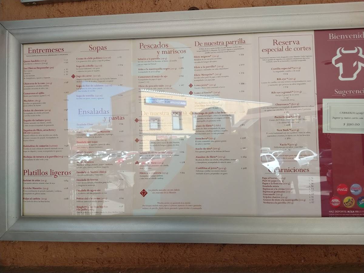 Carta de parrilla La Mansión, Ecatepec, Vía Morelos No. 419